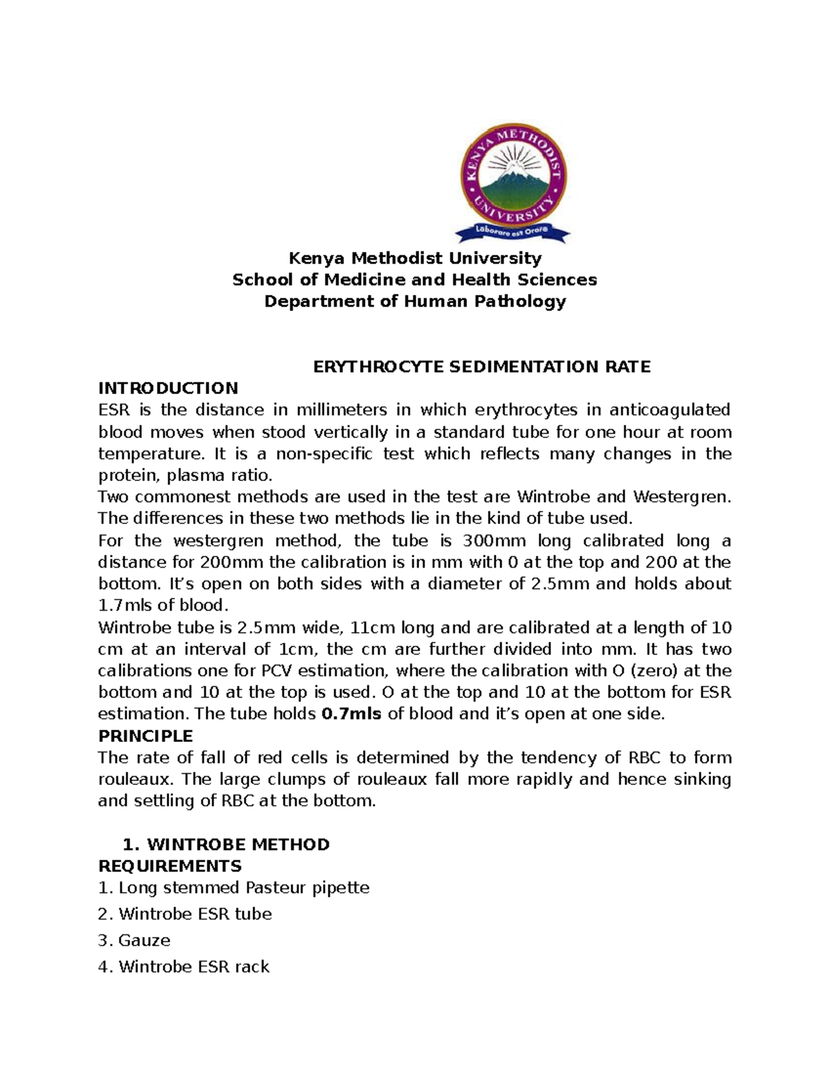 ESR - practicum material - Medical Education - Studocu