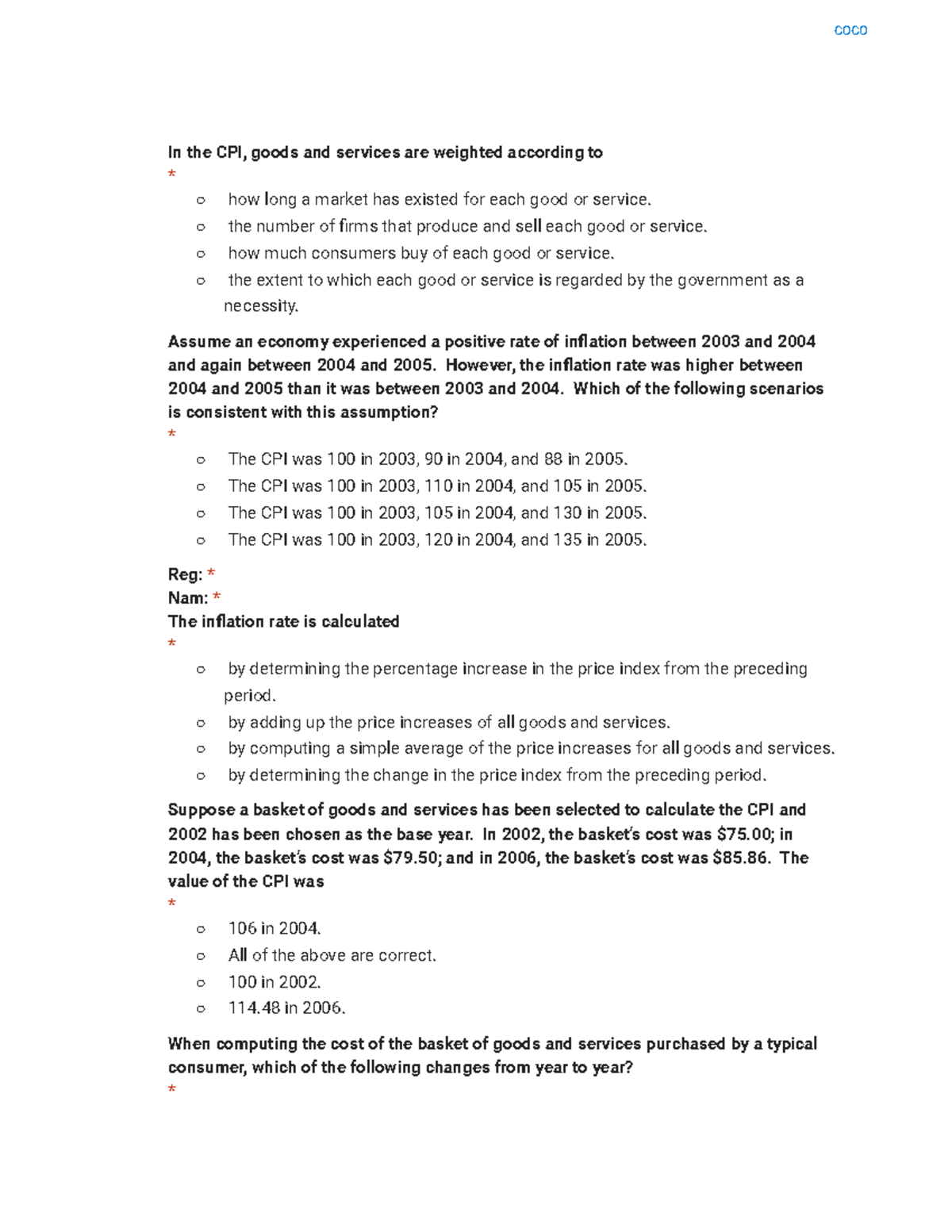 CPI Quiz 3 - consumer price index - In the CPI, goods and services are ...