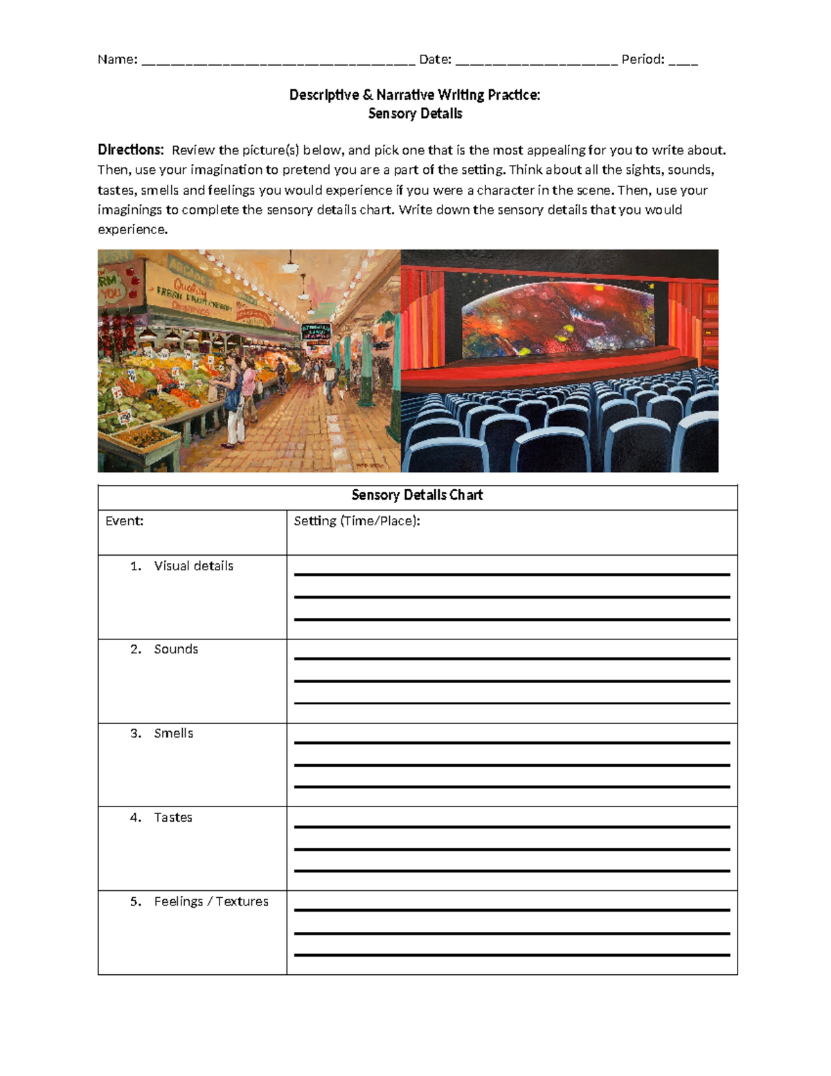 Sensory Details & Narrative Writing Activity - Name