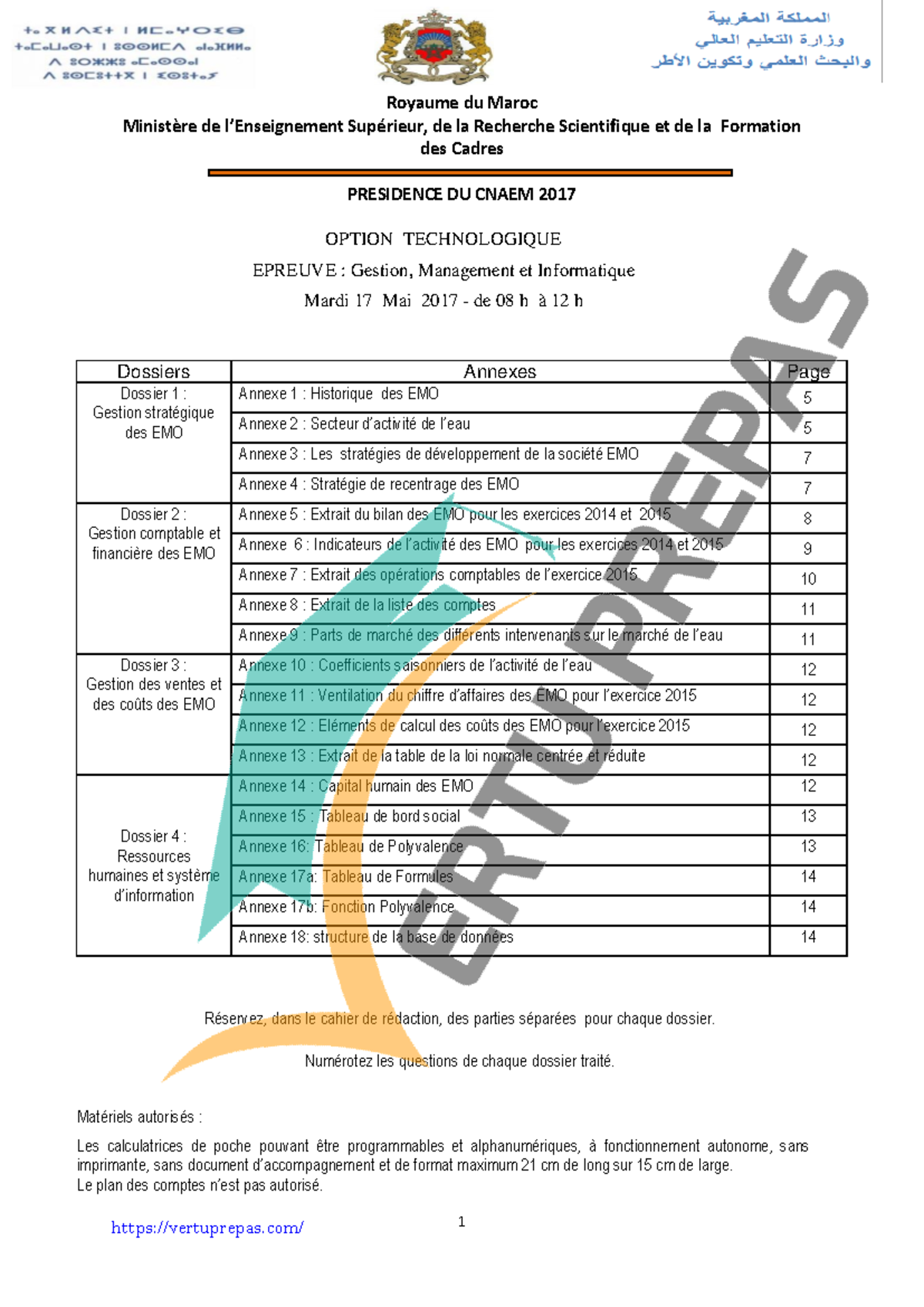 Sujet MGE Cnaem 2017 - 9ra w zid 9ra - 1 Royaume du Maroc Ministère de l’Enseignement Supérieur ...