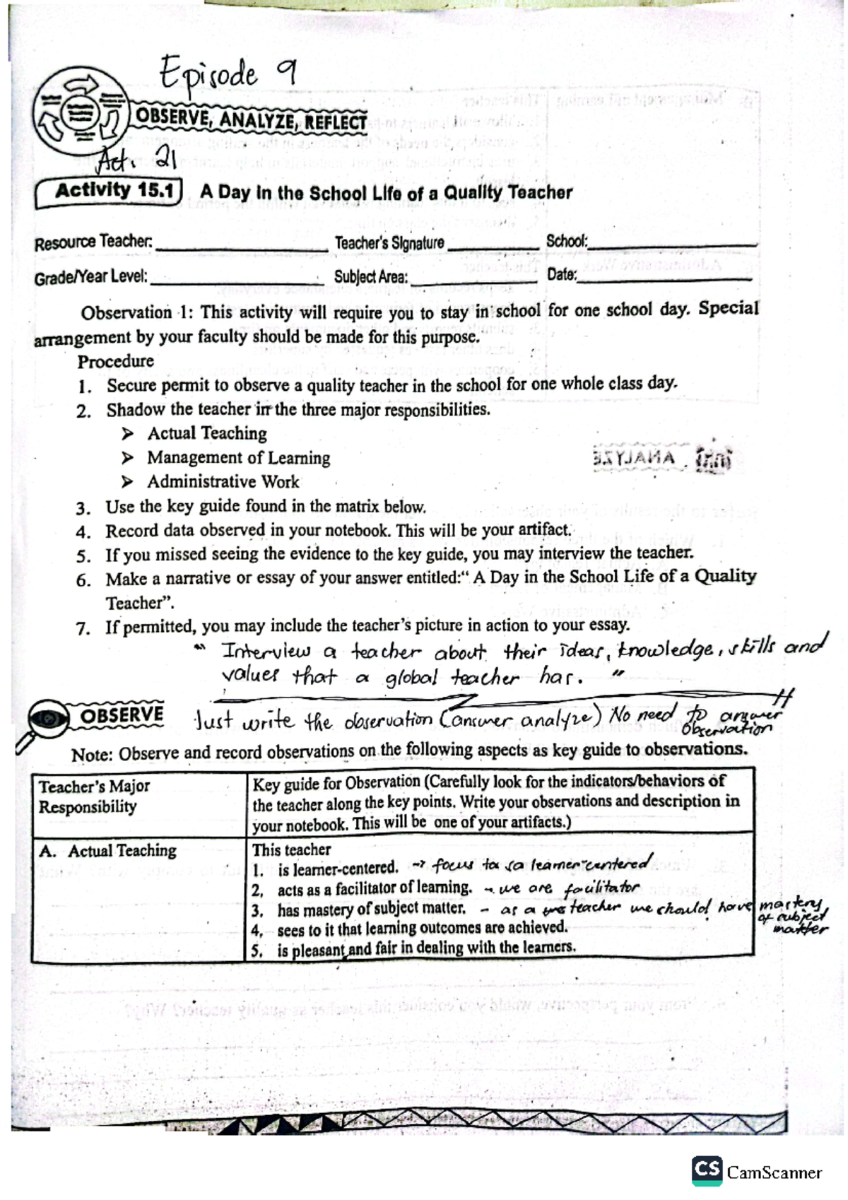 Episode 9 ( Activity 21-22) - Episode 9 OBSERVE, ANALYZE, REFLECT Act ...