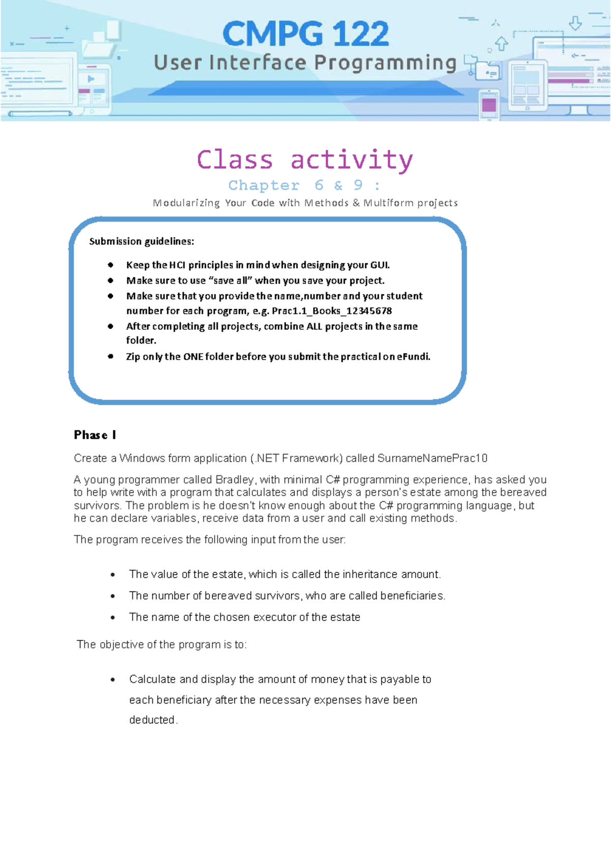CMPG122 F2F prac demo activity SU5 SU6 - Submission guidelines: Keep the HCI principles in mind ...