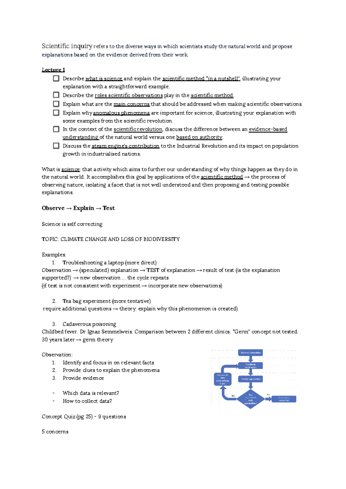 Hsi notes - mid terms - Scientific inquiry refers to the diverse ways ...