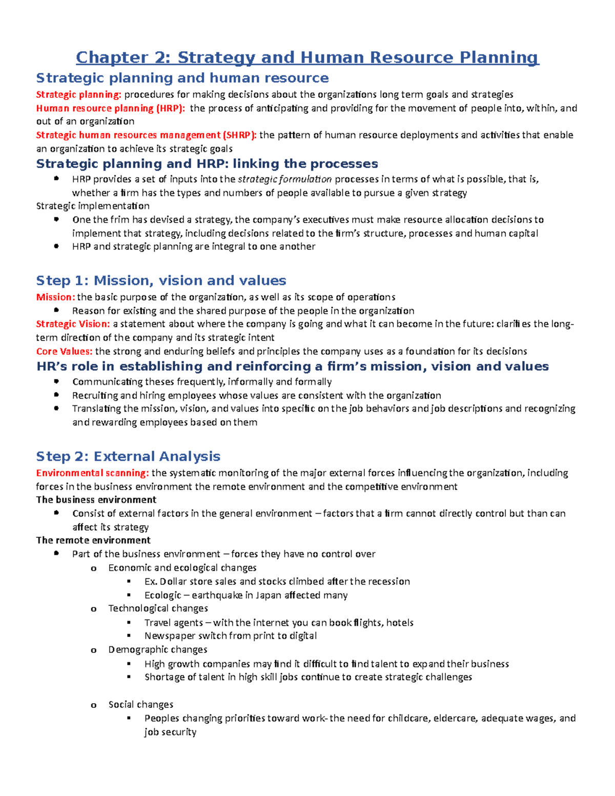 Chapter 2 - Strategy and HRP - Chapter 2: Strategy and Human Resource ...
