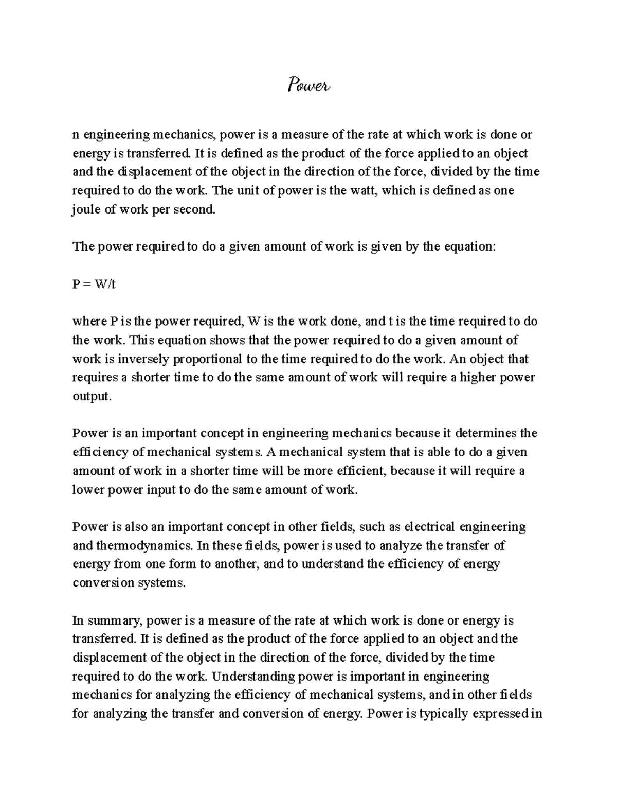 Power - Engineering Mechanics Notes - Power n engineering mechanics ...
