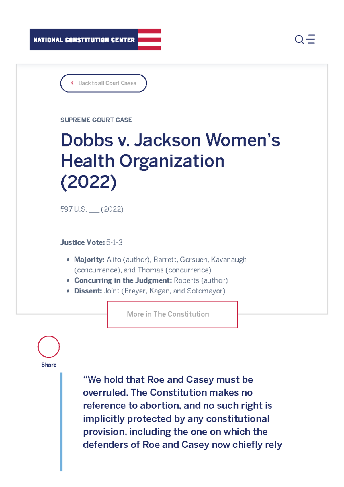Bijeenkomst 2 Dobbs v. Jackson - Share “We hold that Roe and Casey must ...