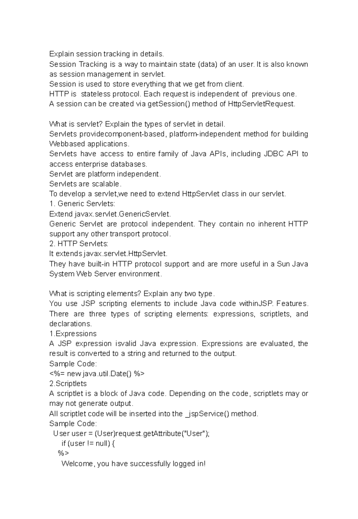 Java Servlet And Jsp Servlets And Jsp Chapter Notes Explain Session