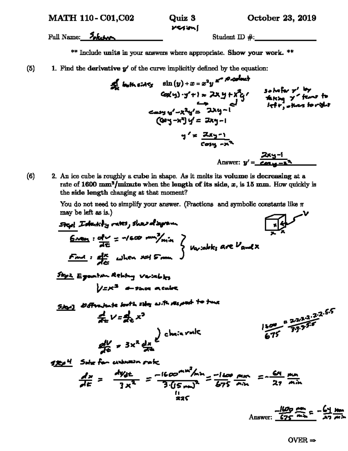 Quiz3 - Very important - MATH 110 - Studocu