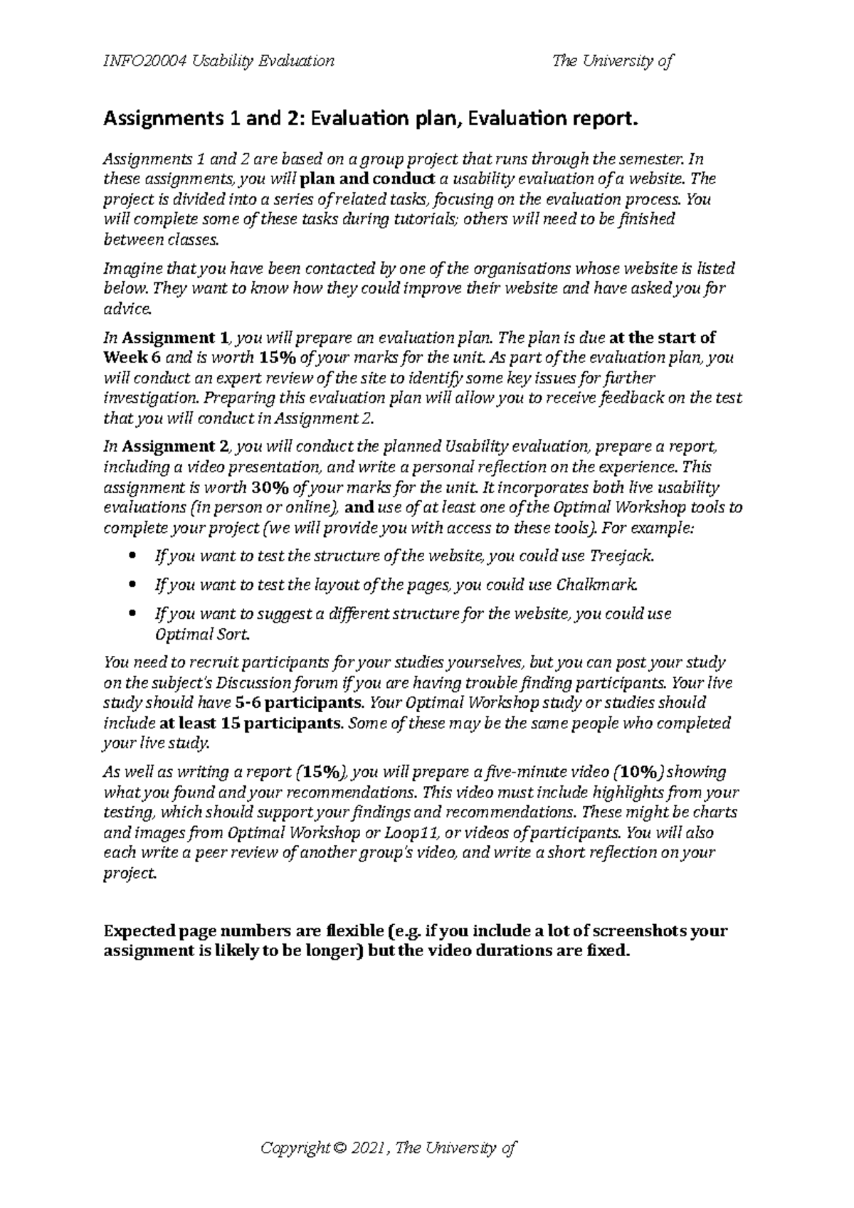 Assignments 1 and 2-2022s2-INFO2000 4 - INFO20004 Usability Evaluation The University of ...