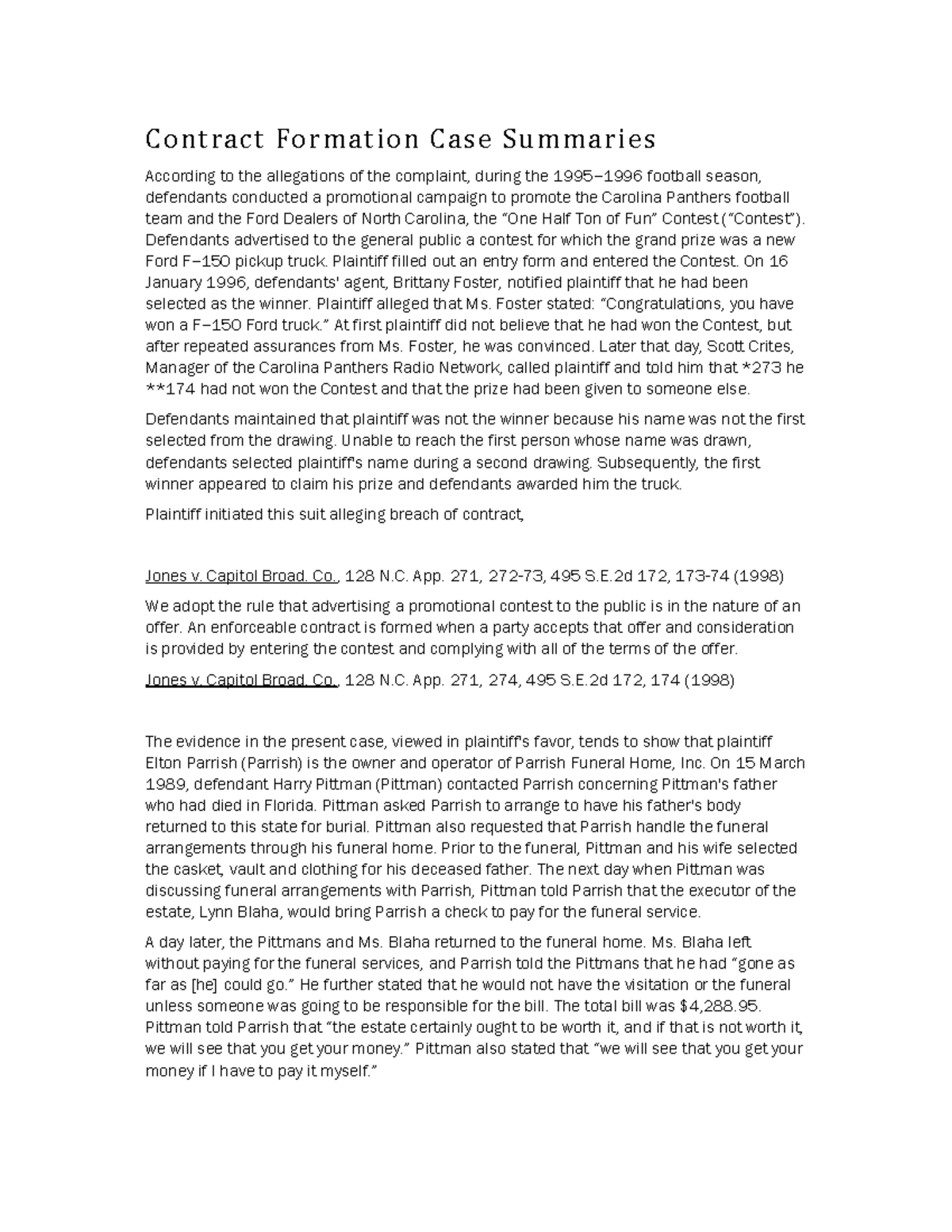 Module 2 - Contract Formation, Case Studies - Contract Formation Case ...