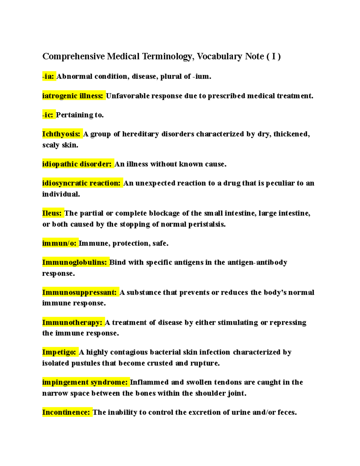 Vocabulary Note ( I ) - Comprehensive Medical Terminology, Vocabulary ...