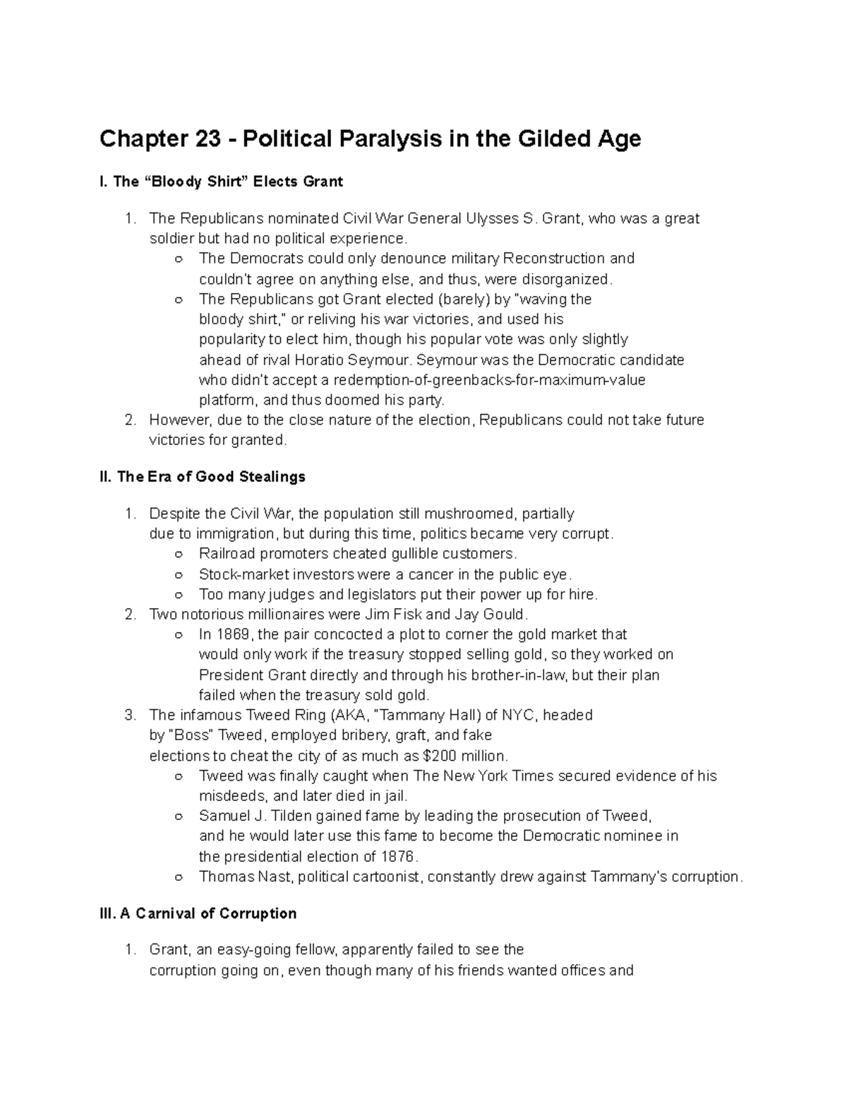 APUSH Chapter 23 - Chapter 23 - Political Paralysis in the Gilded Age I ...