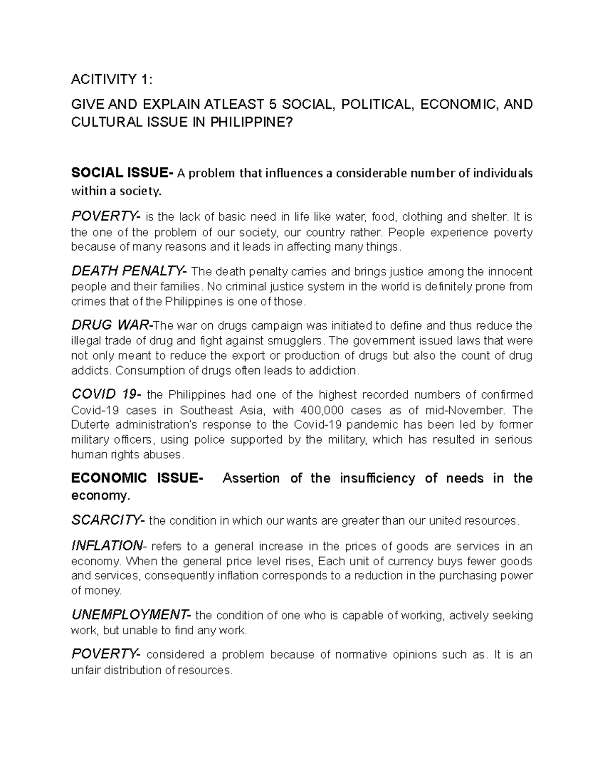 Social Issue - for references purposes - ACITIVITY 1: GIVE AND EXPLAIN ...