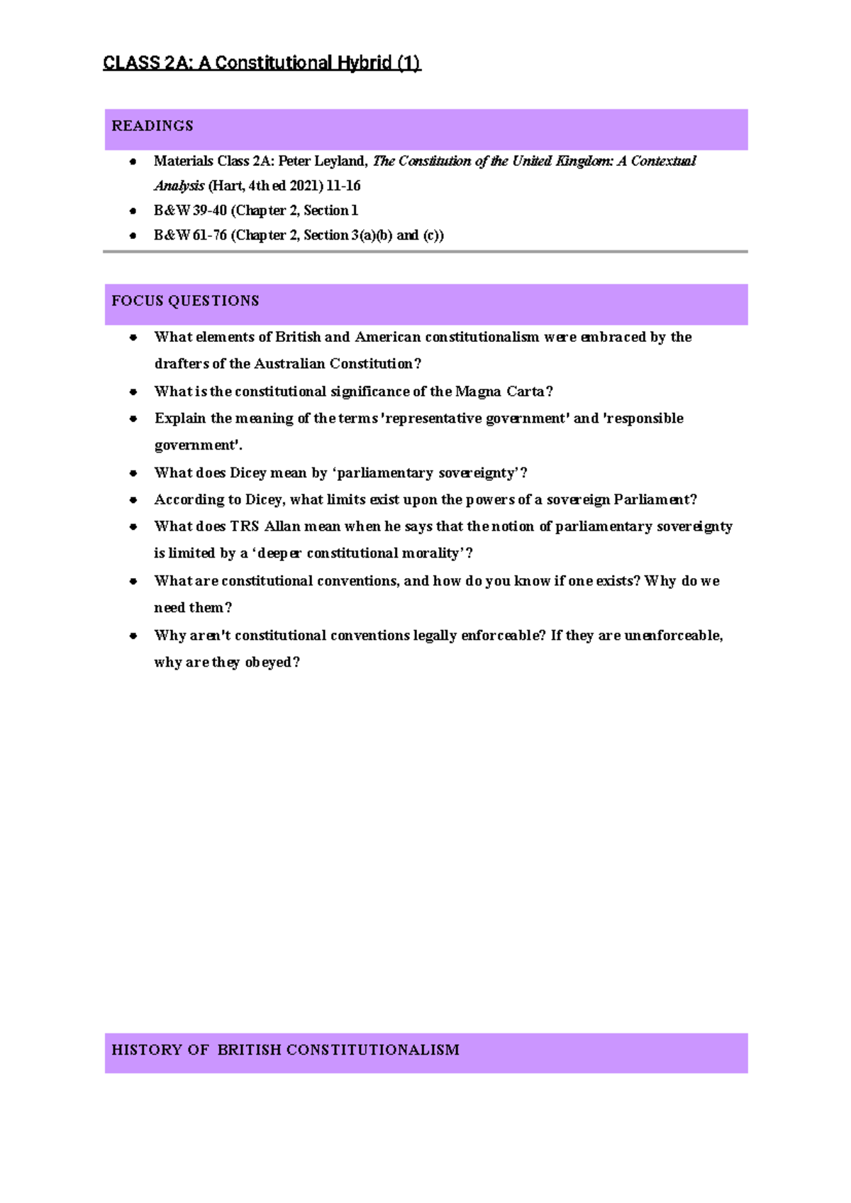 2A A Constitutional Hybrid - READINGS Materials Class 2A: Peter Leyland ...