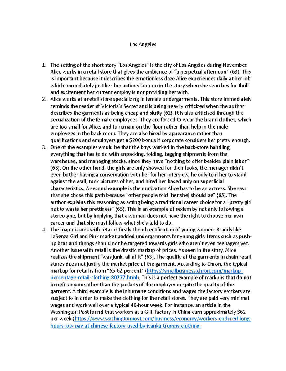 Los Angeles - Class assessment and analysis - Los Angeles The setting ...