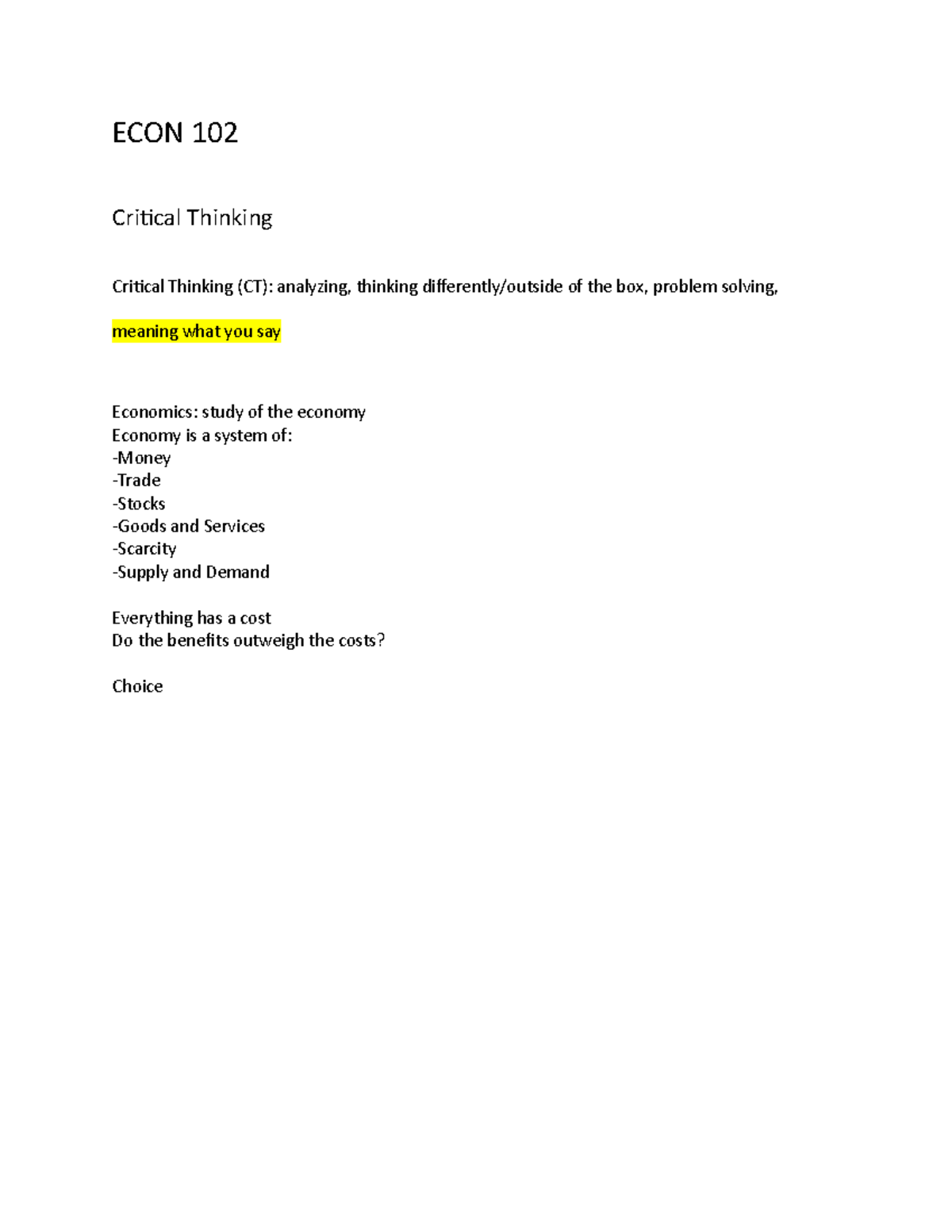 ECON 102 - PSU Abington - ECON 102 - Oak Pongsree - ECON 102 Critical ...