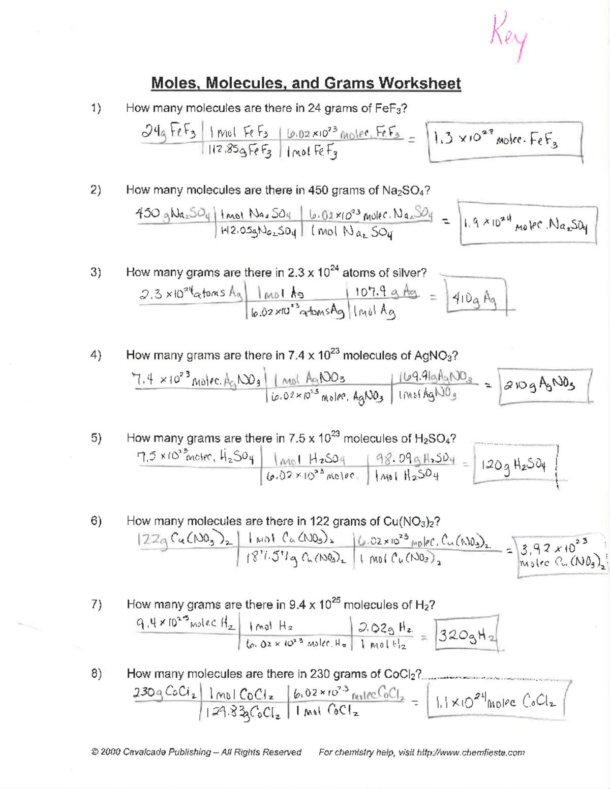 Moles%20Molecules%20and%20Grams%20Worksheet - CHEM 1211 - Studocu