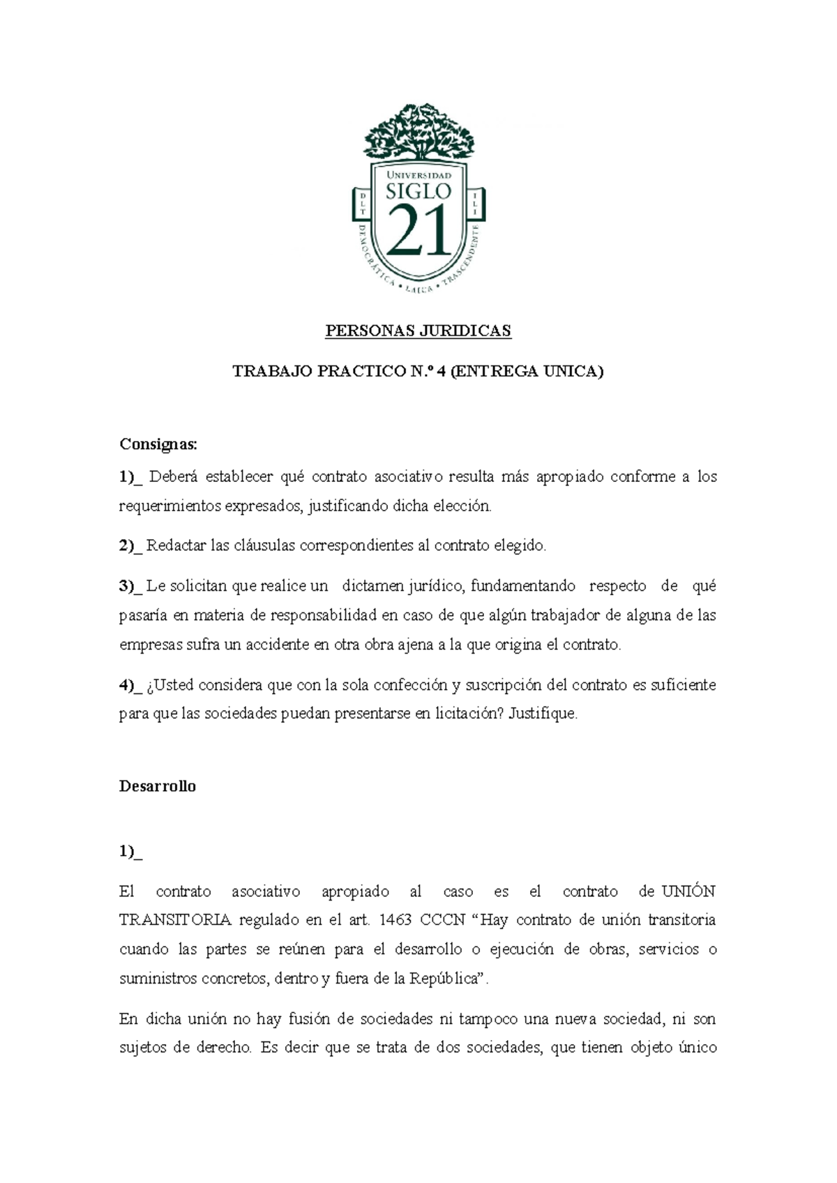Trabajo Practico Nº4 Personas Juridicas - PERSONAS JURIDICAS TRABAJO PRACTICO N.º 4 (ENTREGA ...