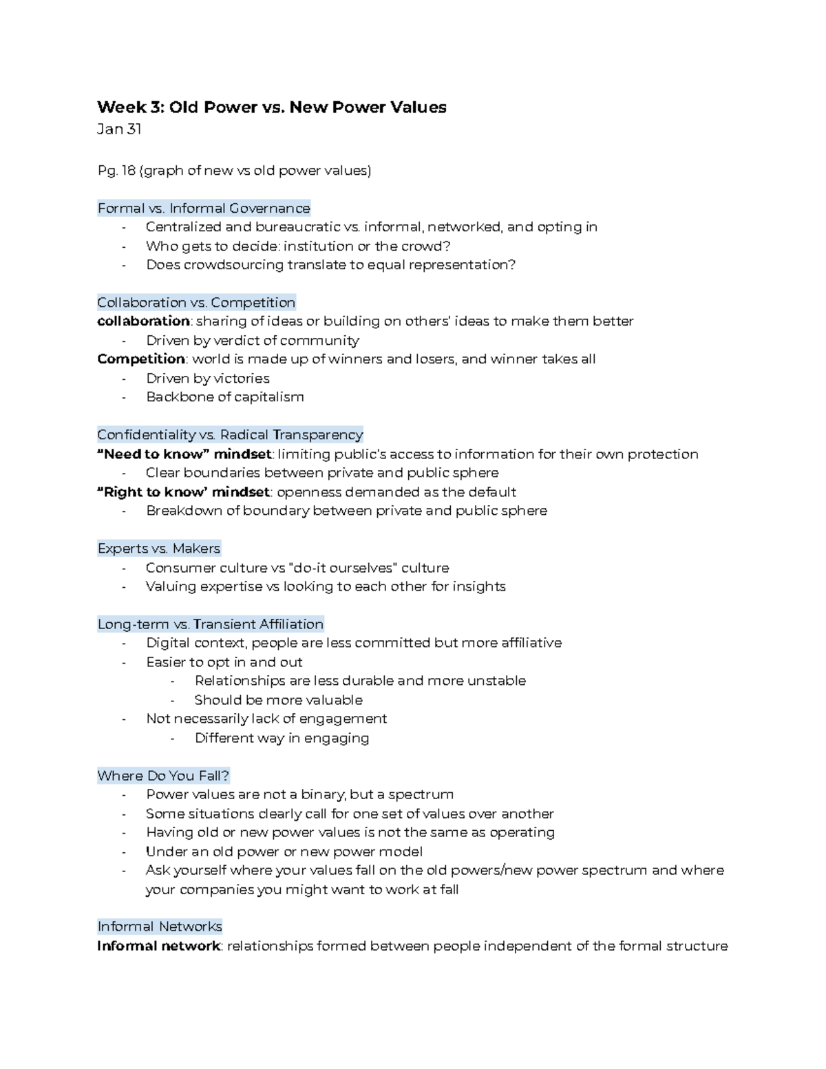 Week 3 Old Power vs. New Power Values - Week 3: Old Power vs. New Power ...