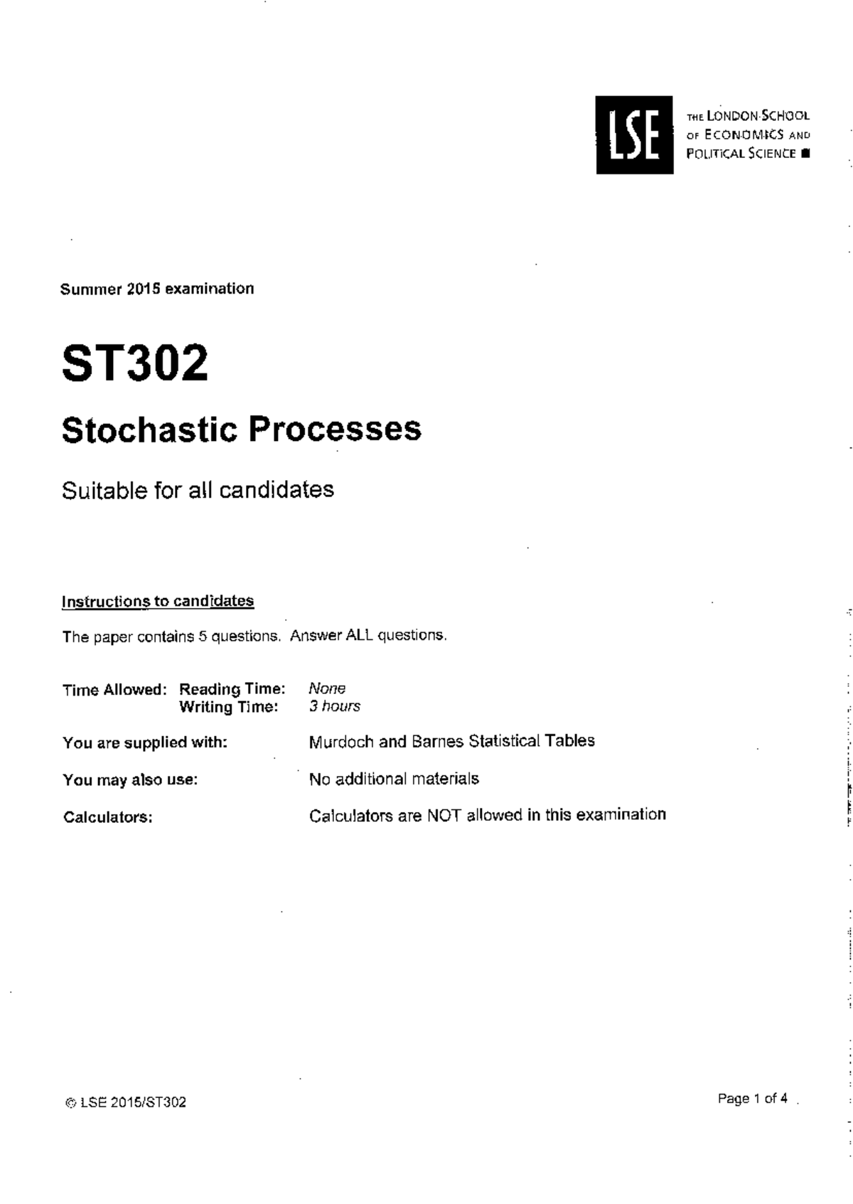 2015 - exam - ST302 - Studocu