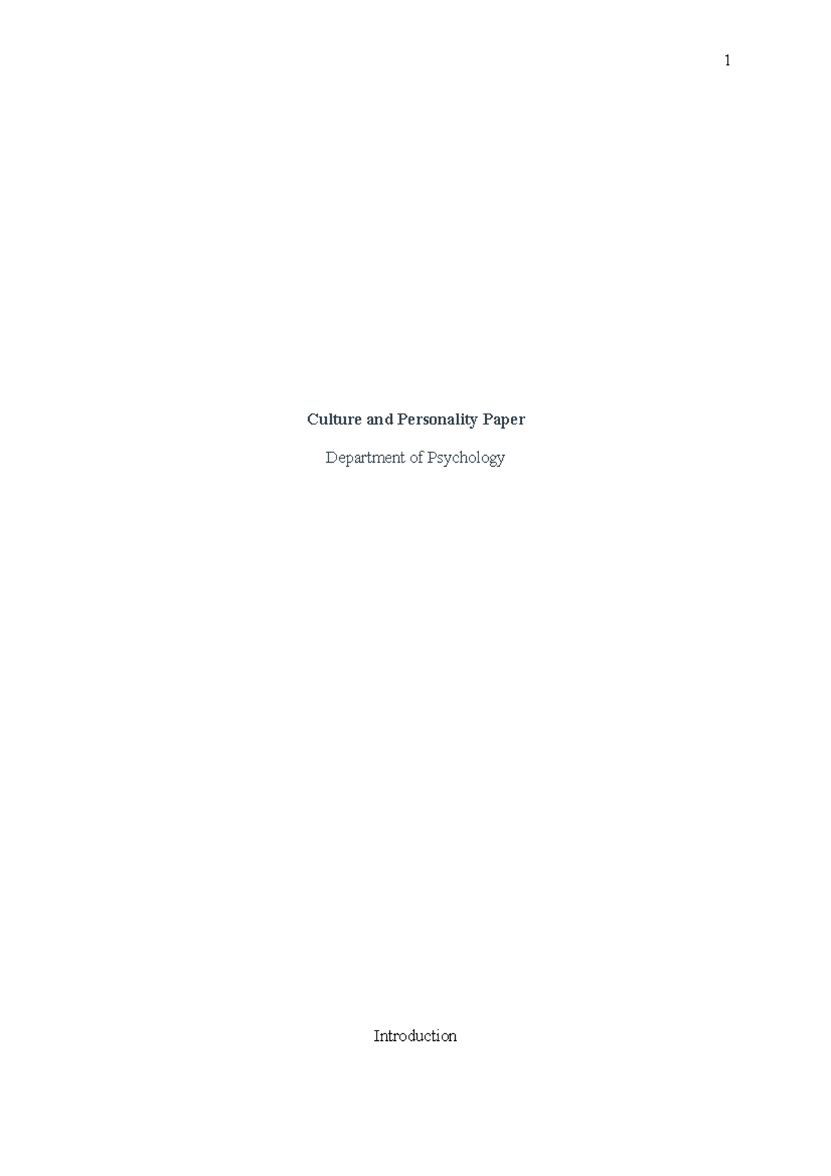 Culture and Personality Paper - Culture and Personality Paper ...