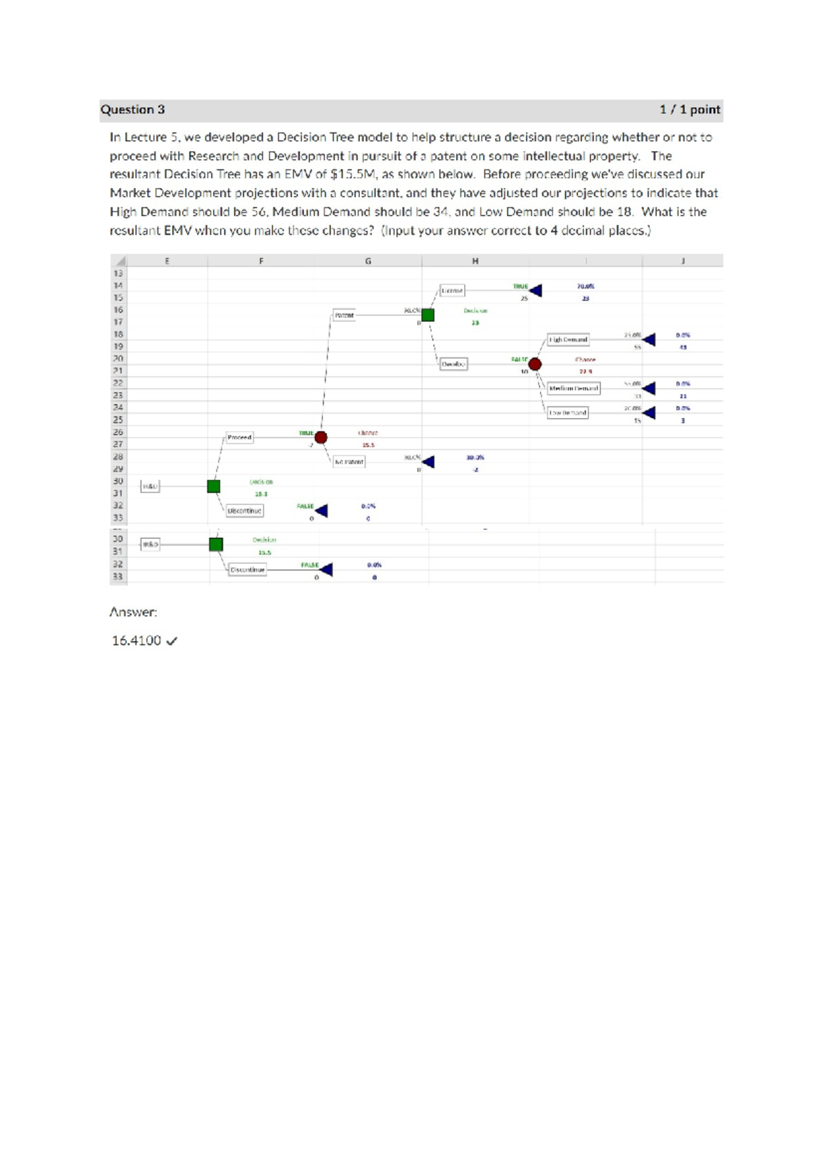 Lecture 5 Class Discussion Exercise - Question 3 1 1 point In Lecture 5, we developed a Decision ...