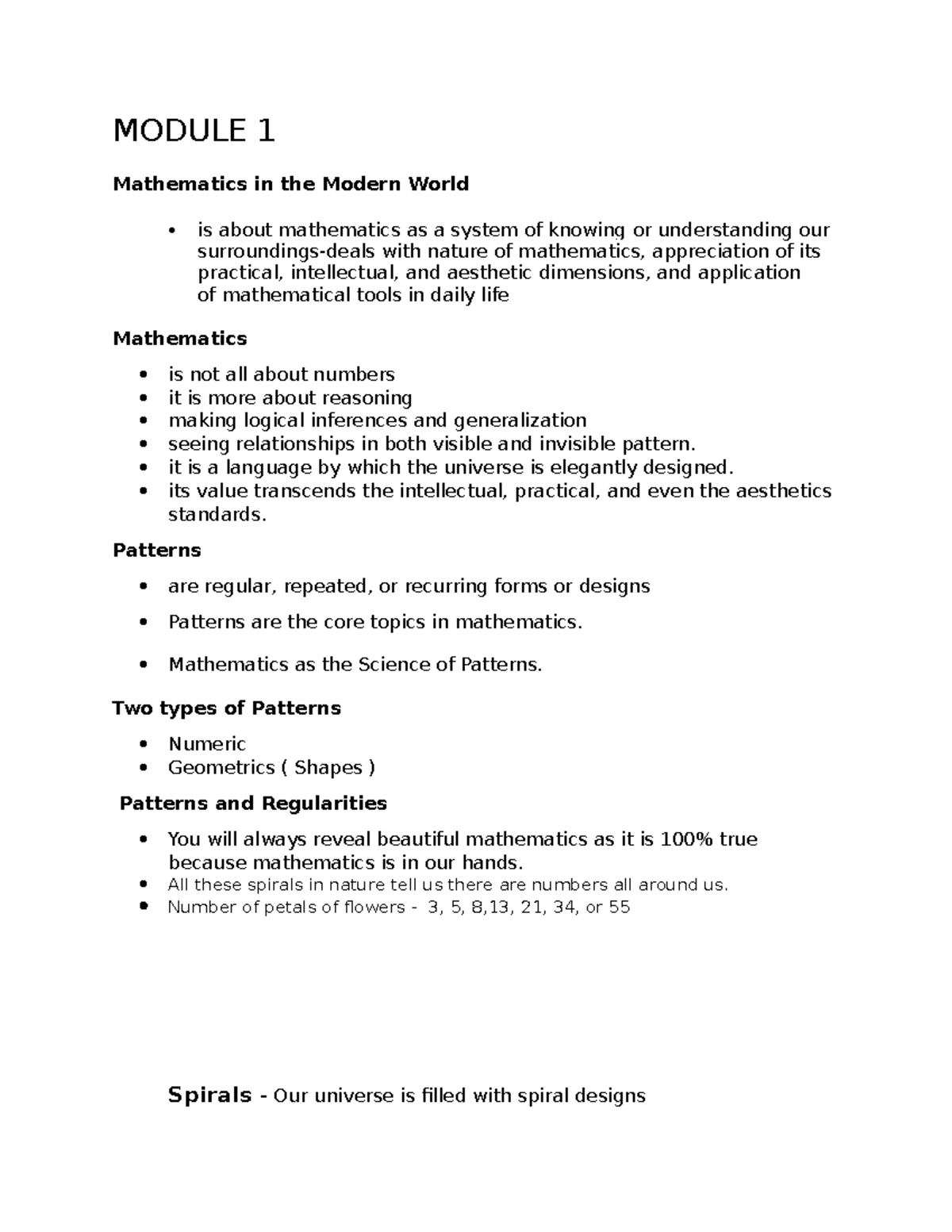 Module 1 Notes - MODULE 1 Mathematics in the Modern World is about ...