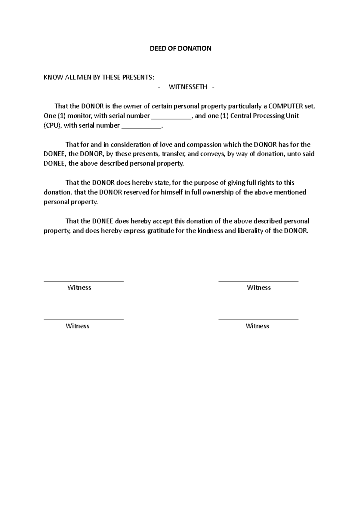 DEED OF Donation - dll - DEED OF DONATION KNOW ALL MEN BY THESE ...