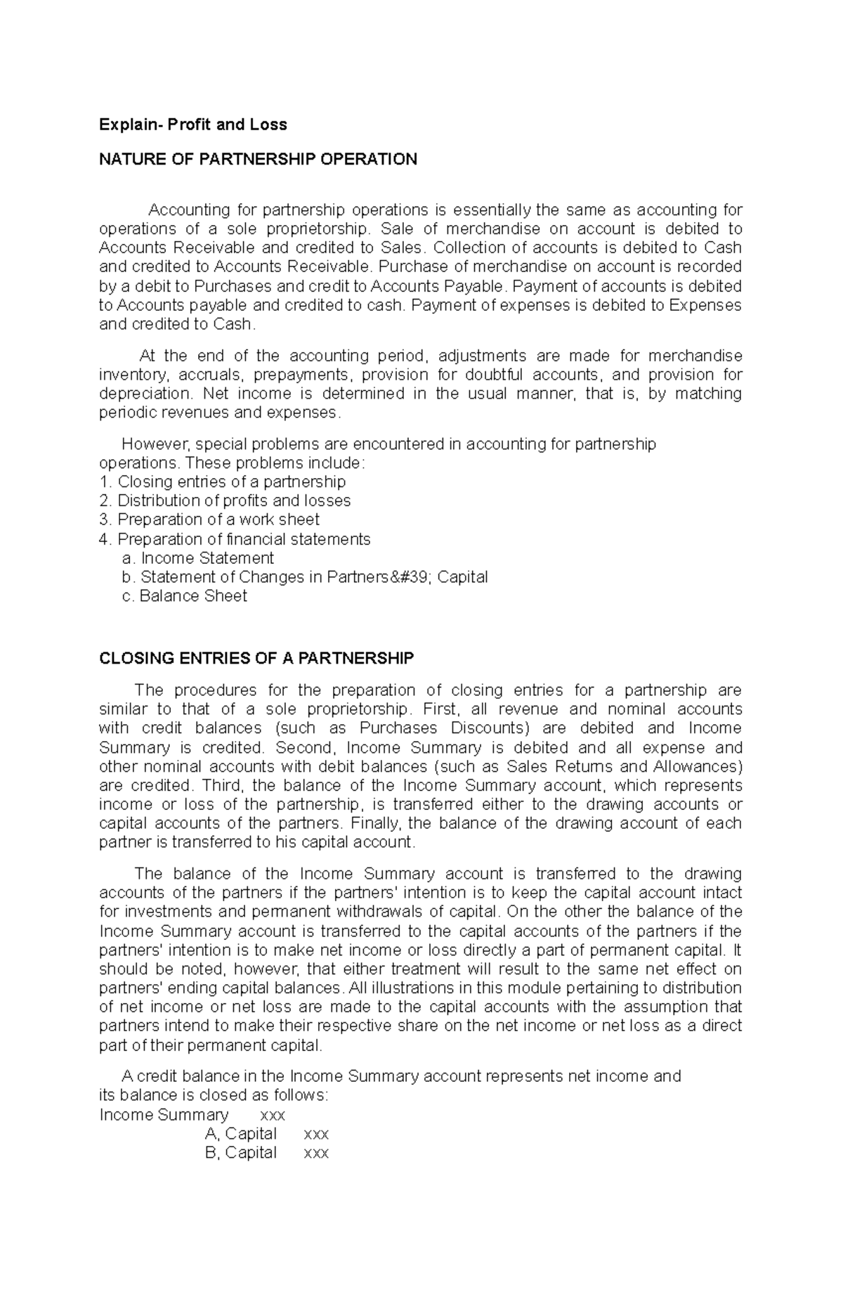 Explain - Lecture notes 1-3 - Explain- Profit and Loss NATURE OF ...