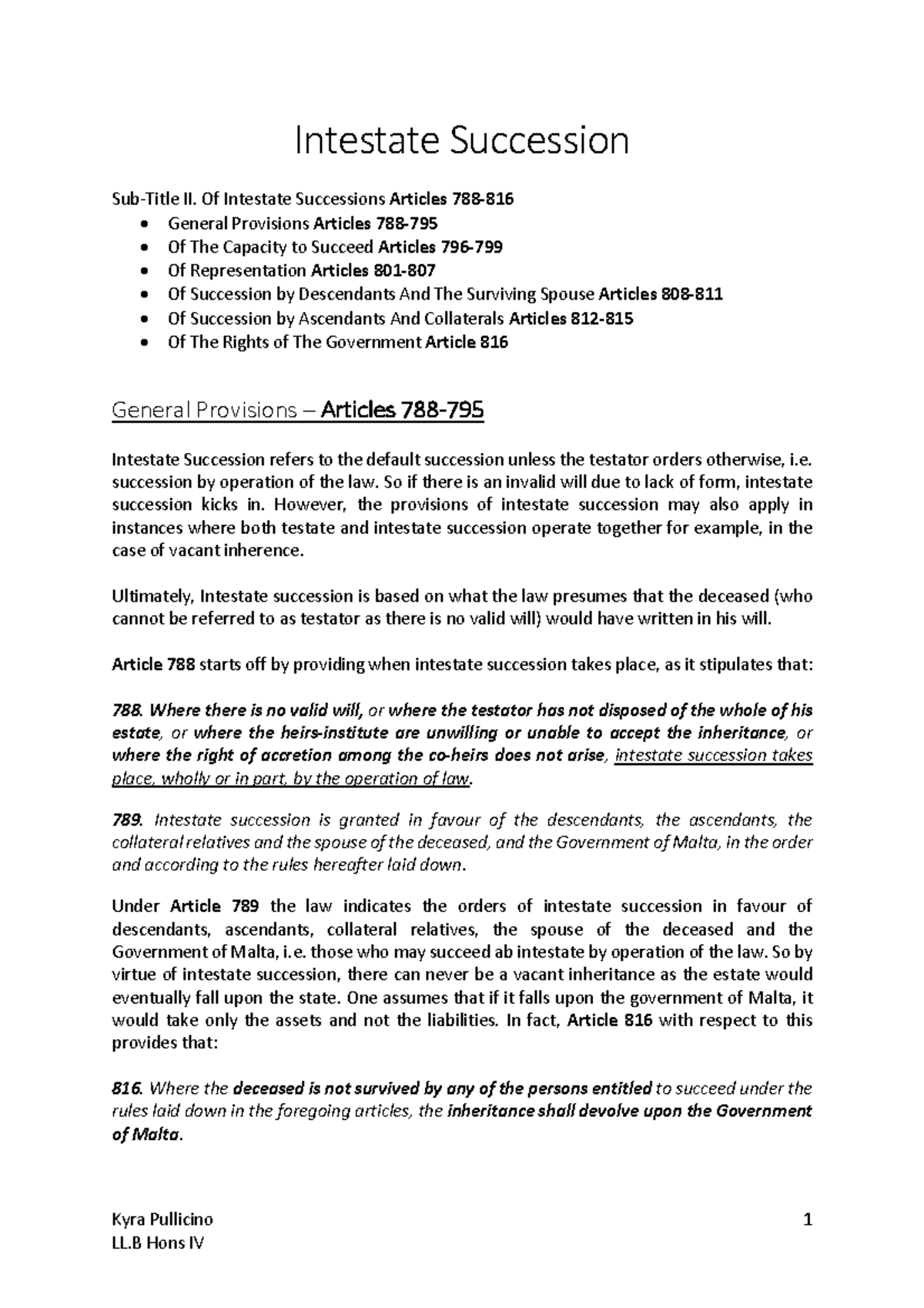 Intestate Succession - Kyra Pullicino 1 Intestate Succession Sub-Title ...