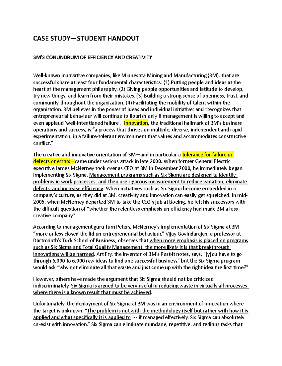 Class 5- Mini Case - Decision Making - CASE STUDY—STUDENT HANDOUT 3M’S ...