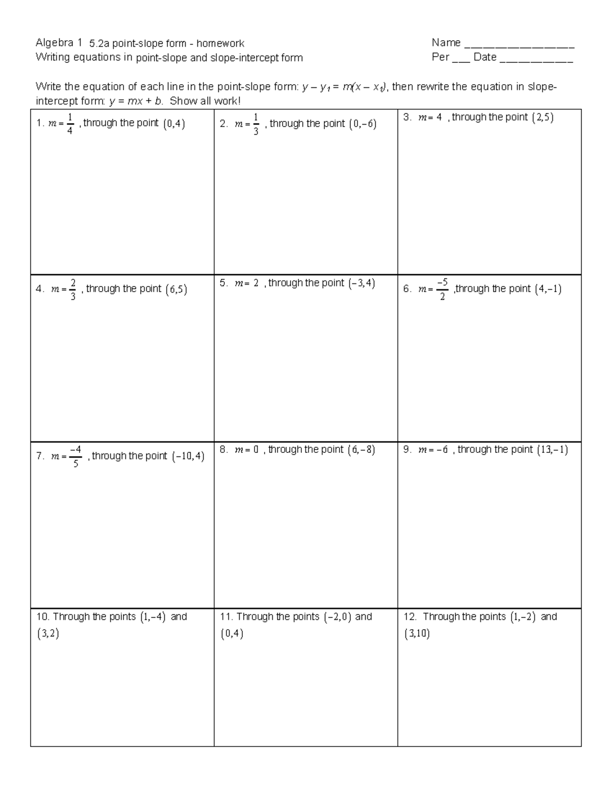 5.2a hw - MAth homework - Algebra 1 4 Worksheet Name ...