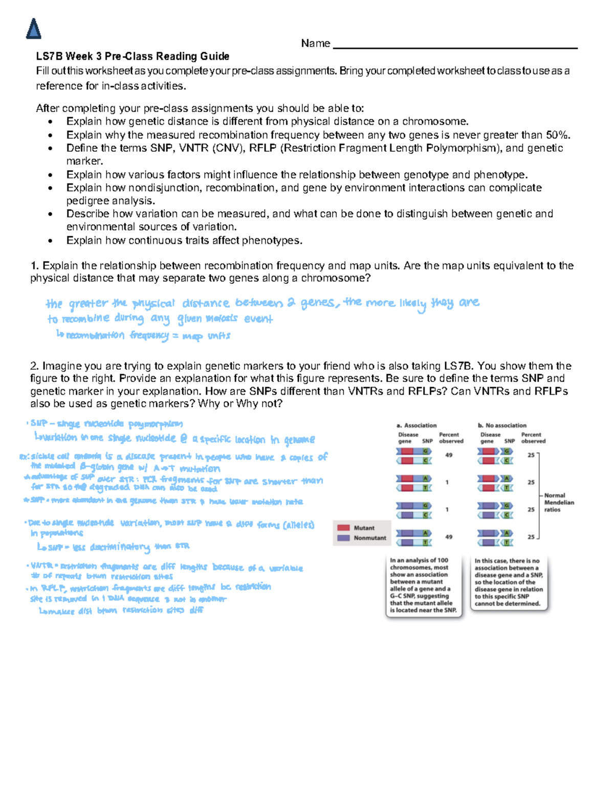 LS7B Week 3 Reading guide - Name LS7B Week 3 Pre-Class Reading Guide ...