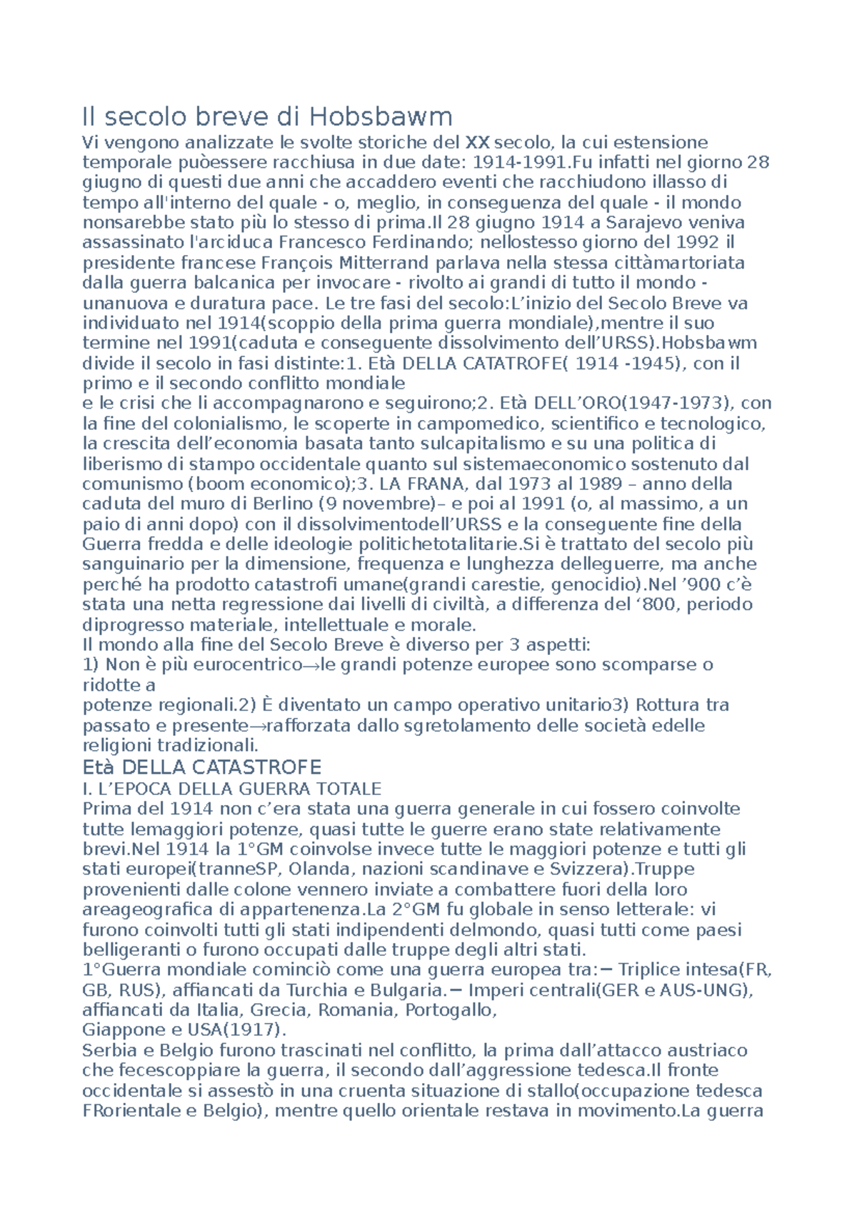 Il secolo breve di Hobsbawm - Le tre fasi del del Secolo Breve va ...