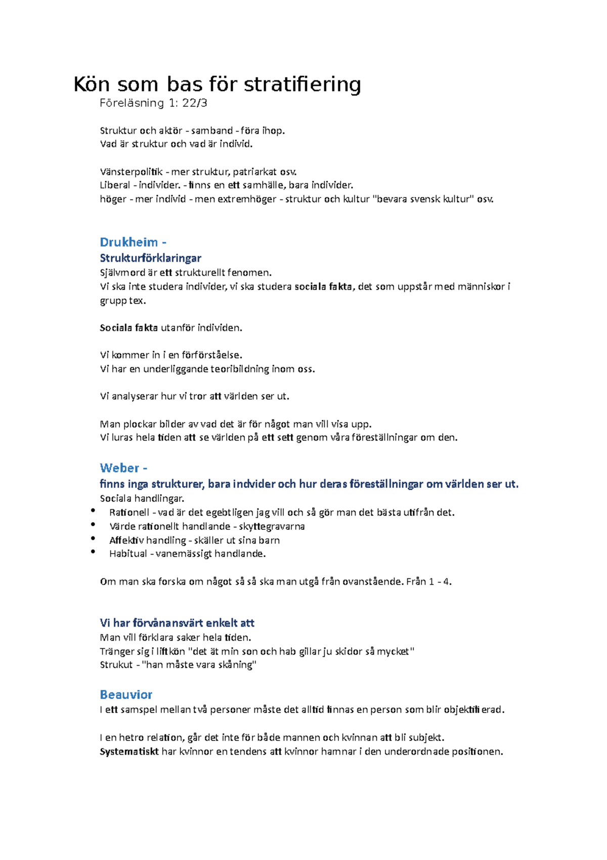 Föreläsing 1 Kön som bas för stratifiering - Kön som bas för ...