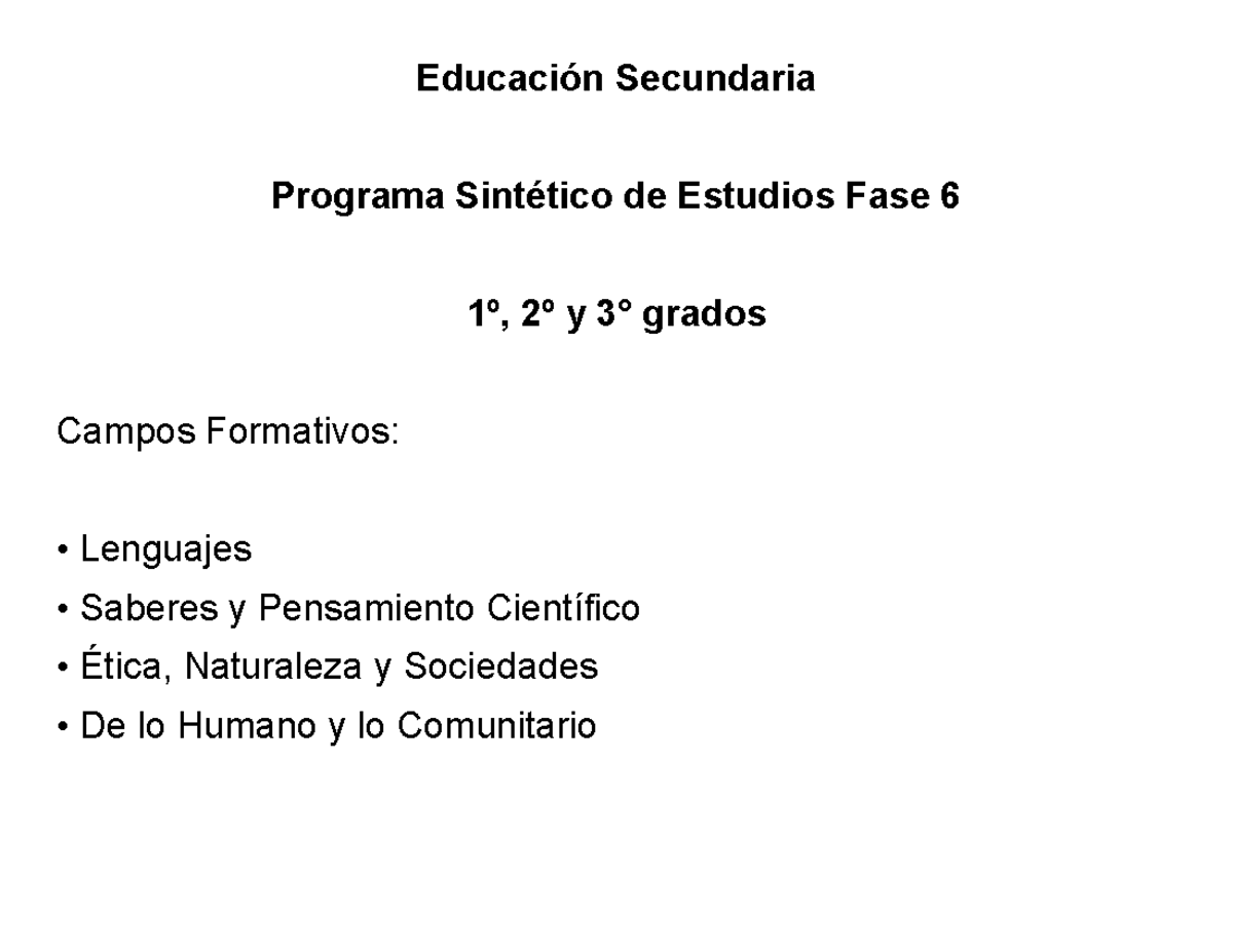 Programa Sintético de Estudios Fase 6 (Tecnologias) - Educación ...