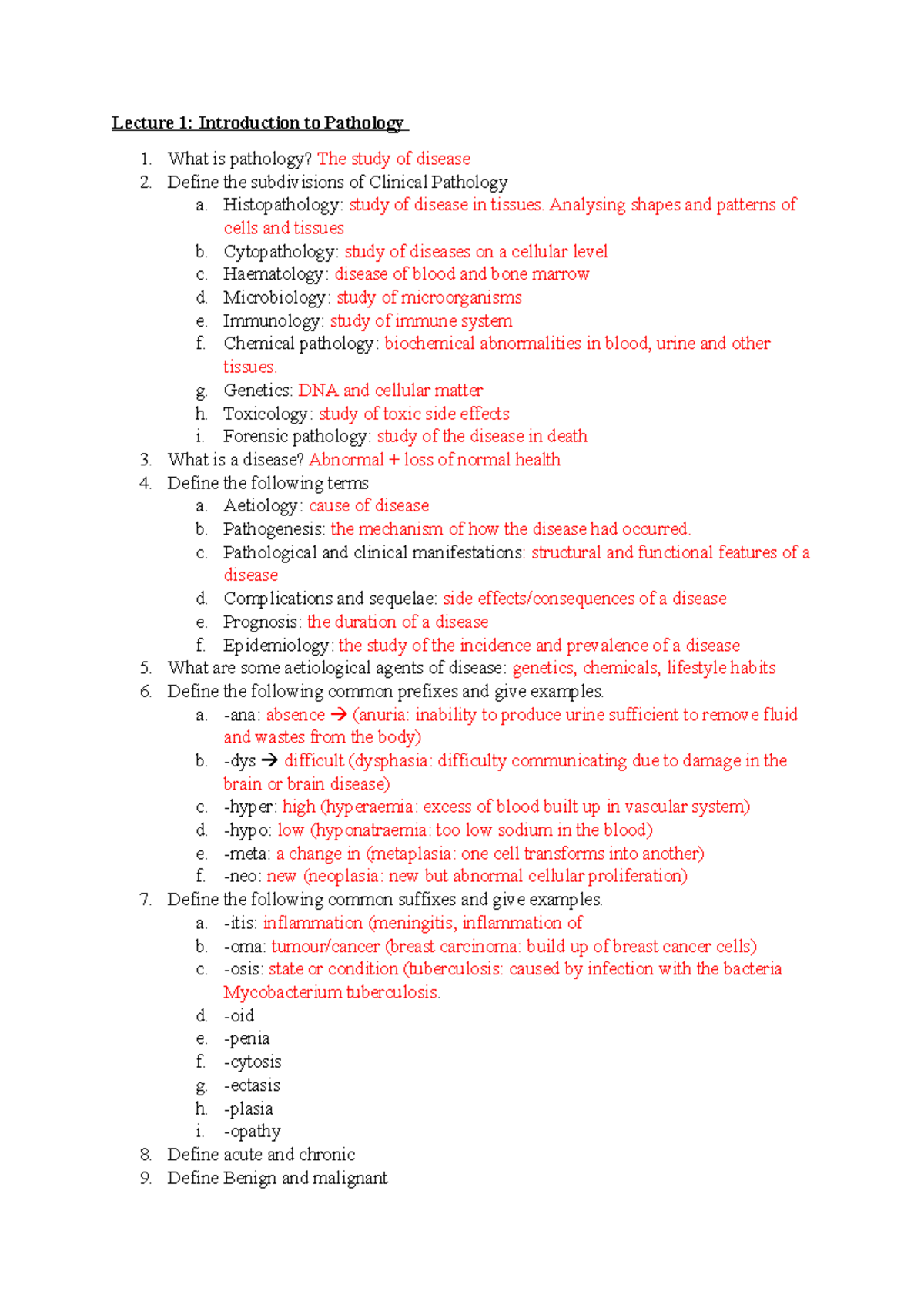 Revision Questions - Lecture 1: Introduction to Pathology What is ...