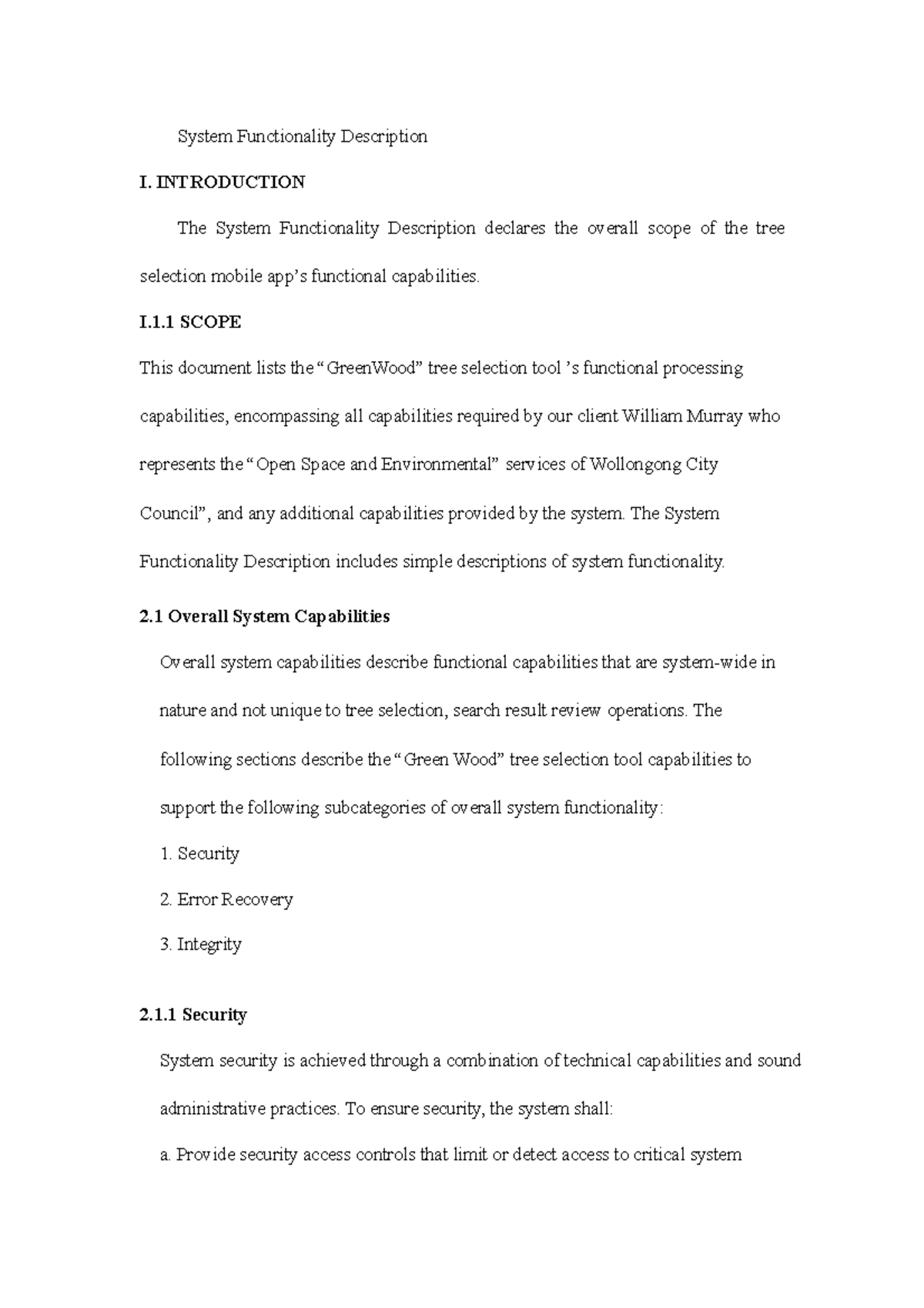 System Functionality Description - INTRODUCTION The System ...