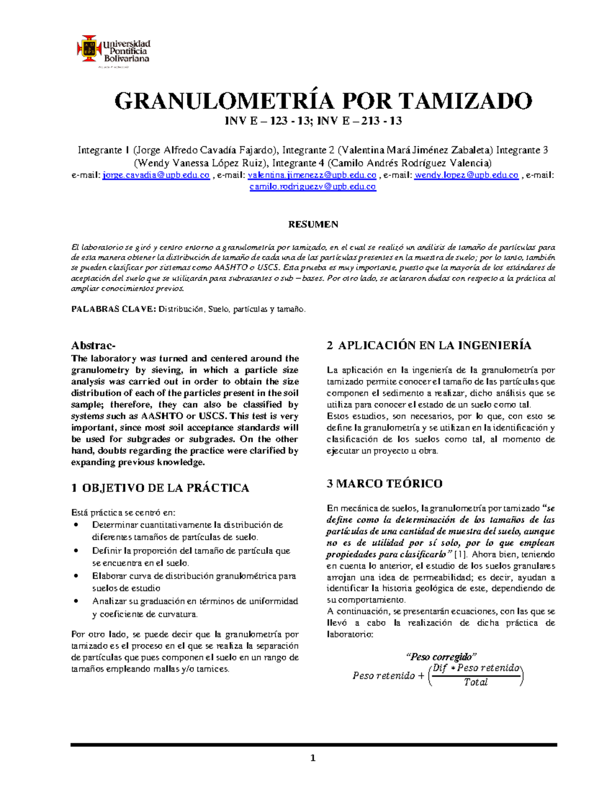 Informe 6 - granulometria por tamizado - 1 GRANULOMETRÍA POR TAMIZADO ...