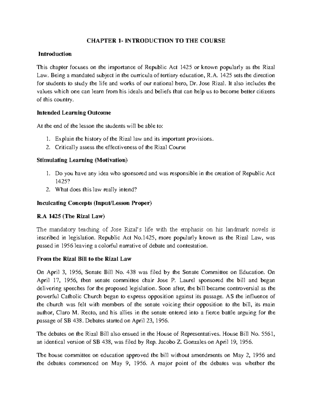 Chapter 1 Introduction TO THE Course - CHAPTER 1- INTRODUCTION TO THE ...