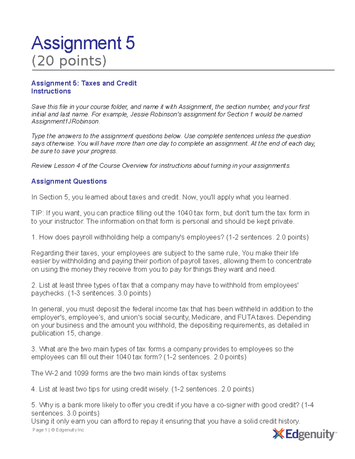 Assignment 5JMaya - edgenuity - Assignment 5 (20 points) Assignment 5 ...