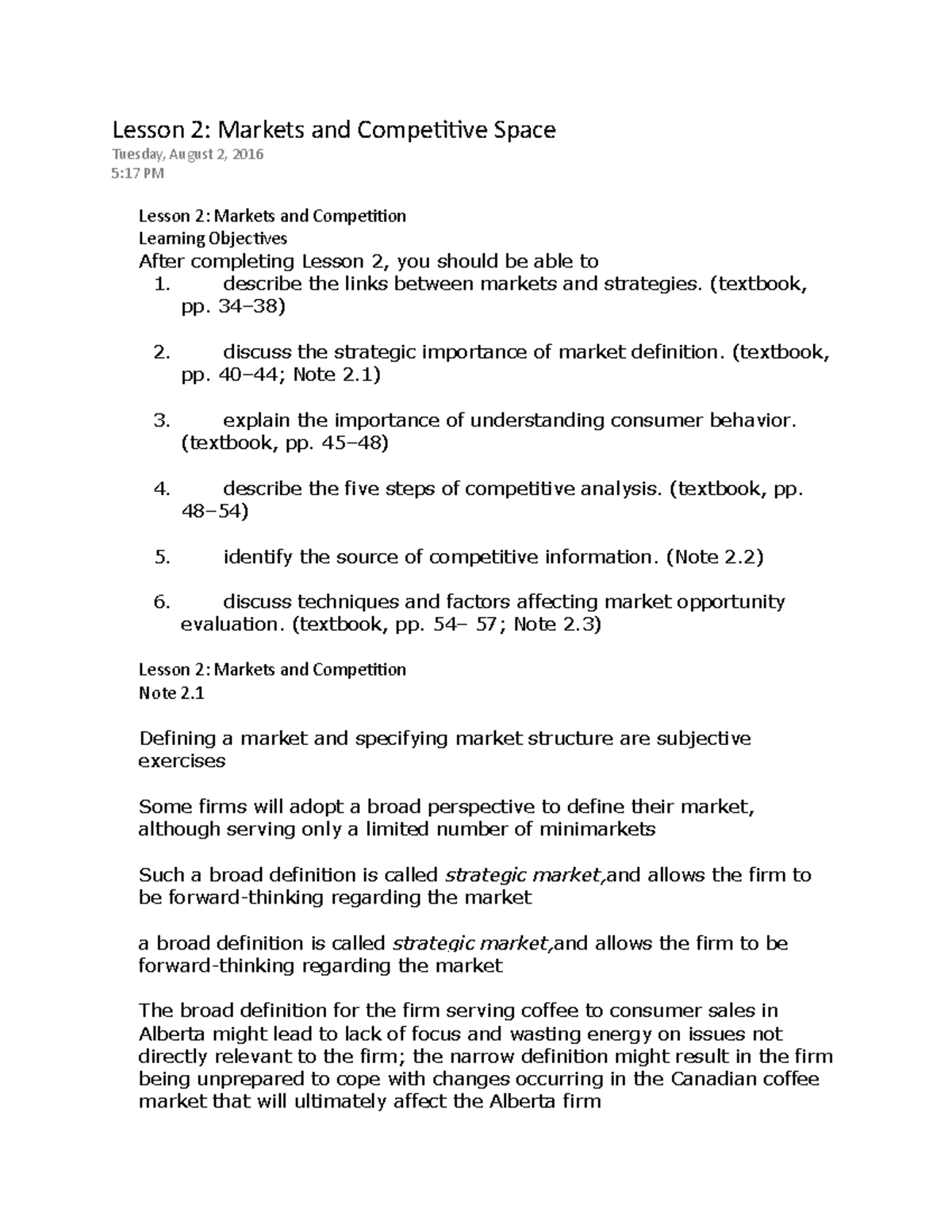 Chapter 2 Markets and Competitive Space - Lesson 2: Markets and ...