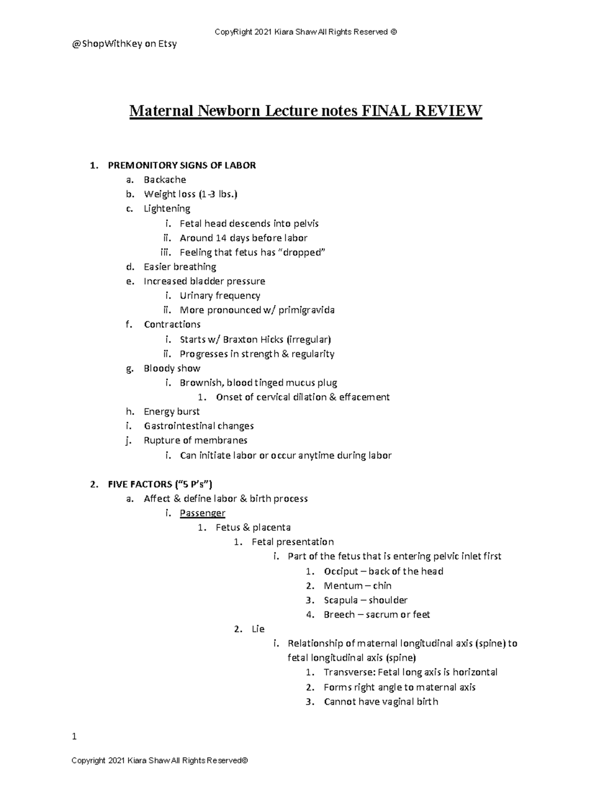 Maternal Newbornlecturenotesfinalreview - @ShopWithKey on Etsy 1 ...