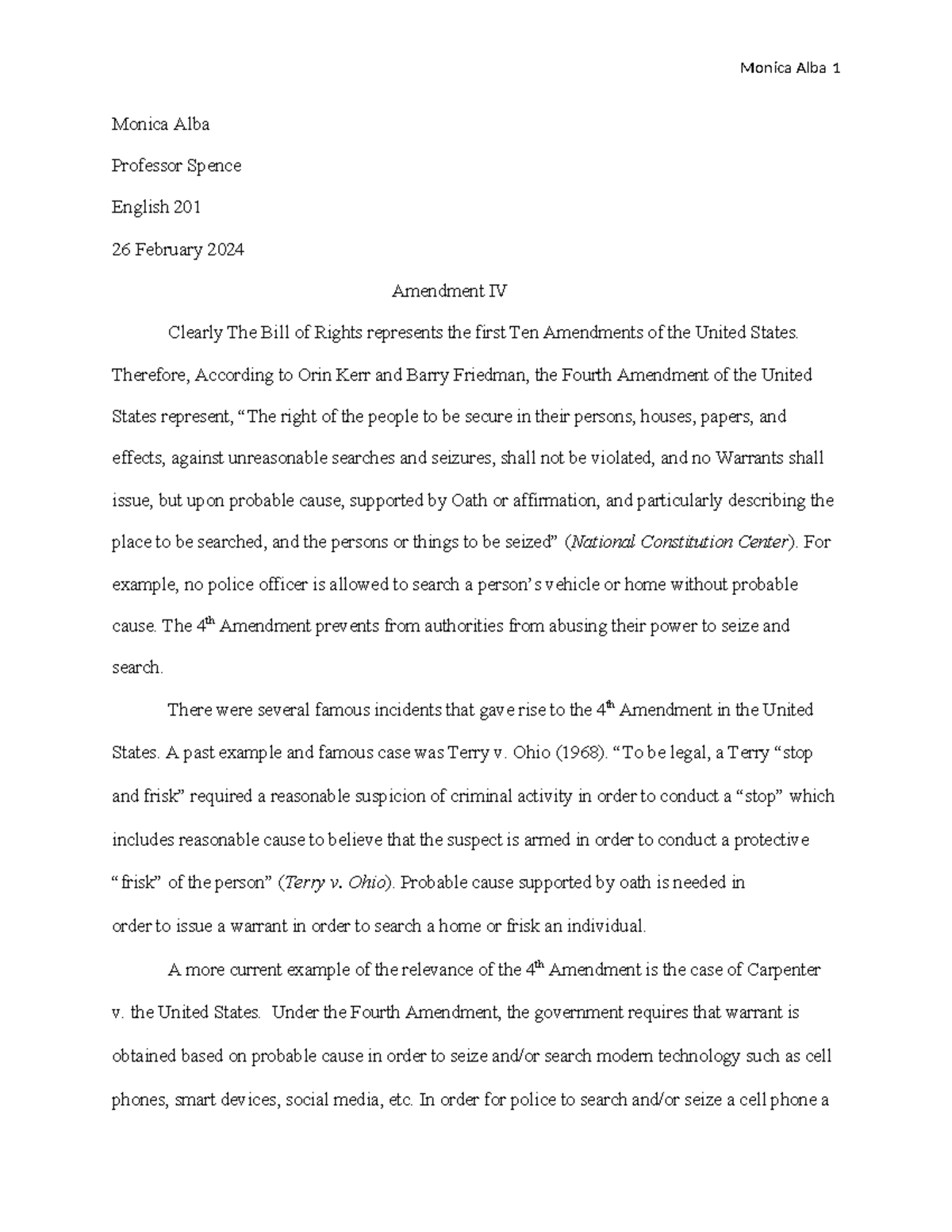 Amendment+Summary+One - Monica Alba 1 Monica Alba Professor Spence ...