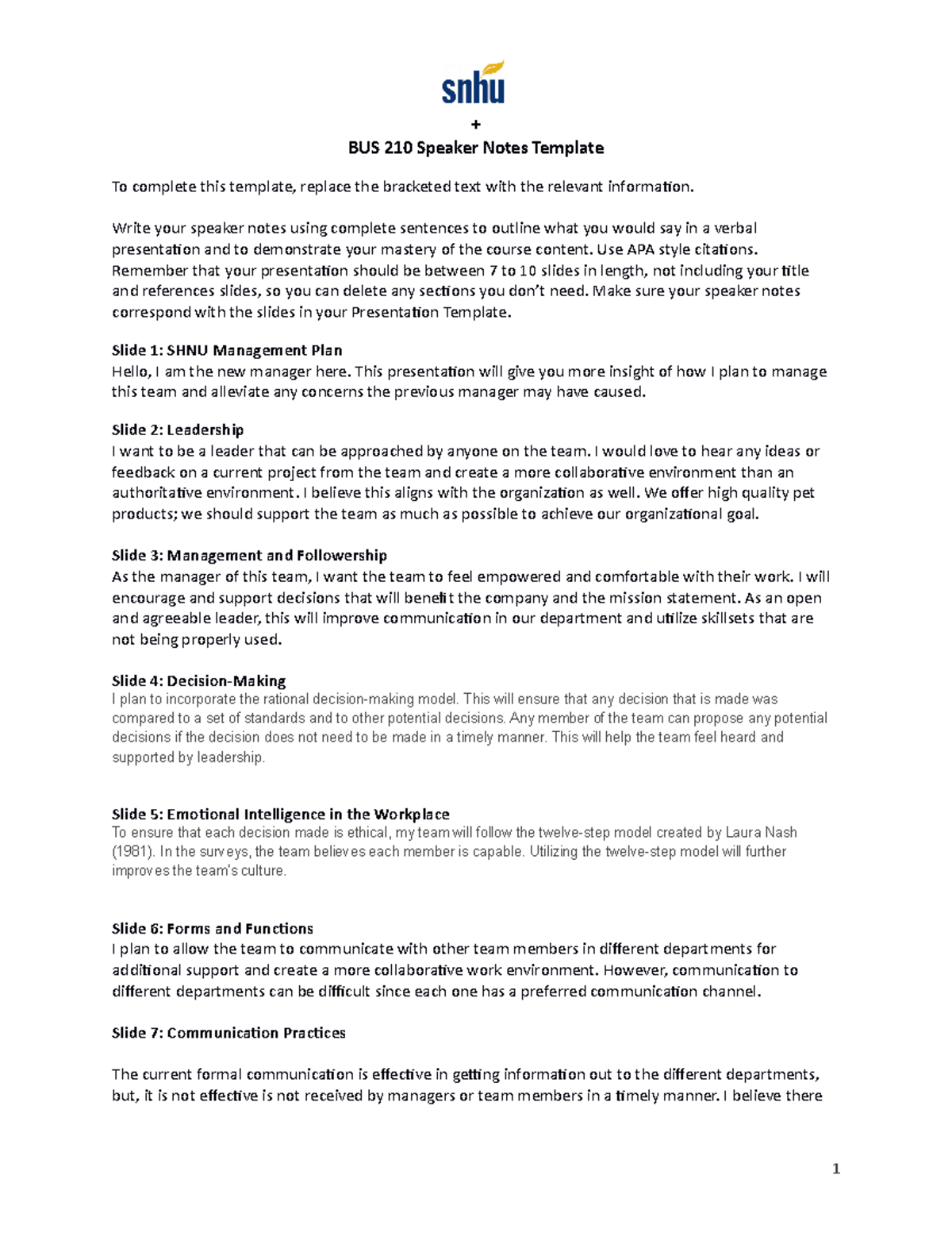 BUS 210 Speaker Notes Template - + BUS 210 Speaker Notes Template To ...