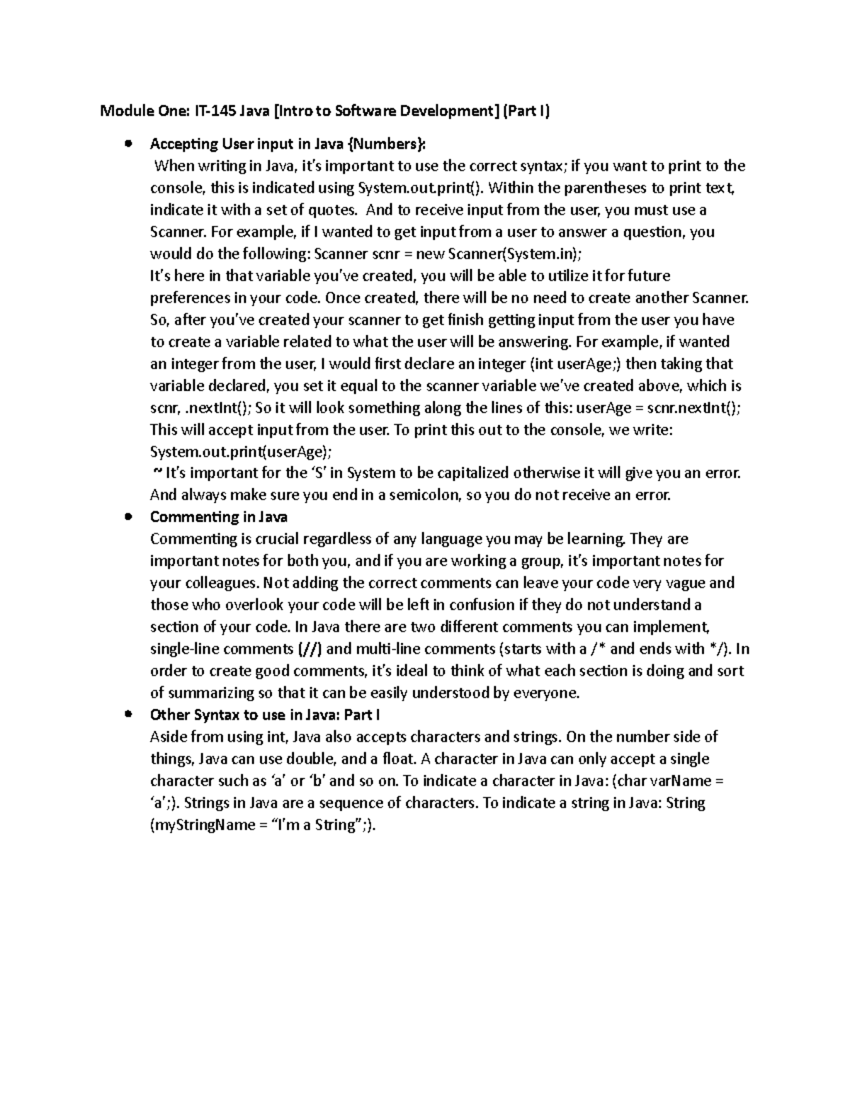Lecture Notes for IT-145 - Module One: IT-145 Java [Intro to Software ...