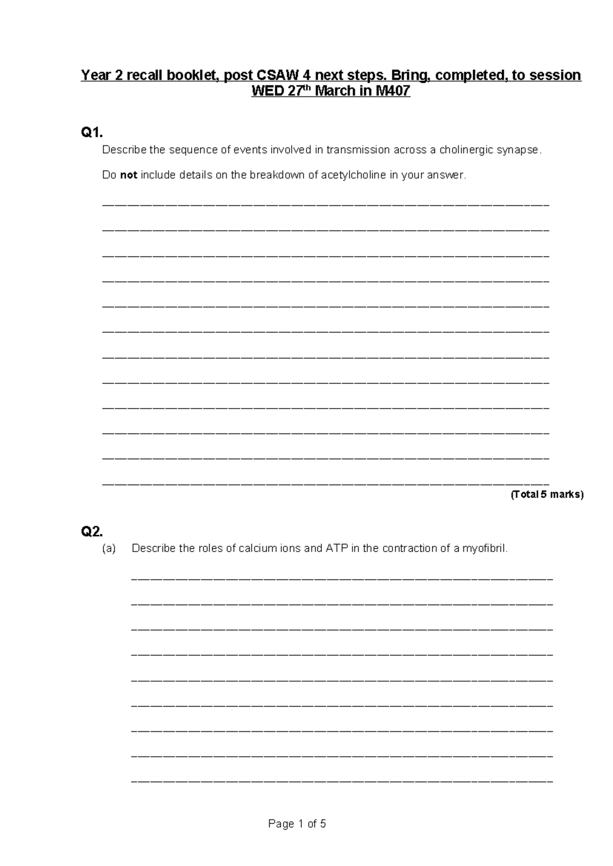 Year 2 Recall Booklet 1 - Revision - Year 2 recall booklet, post CSAW 4 ...