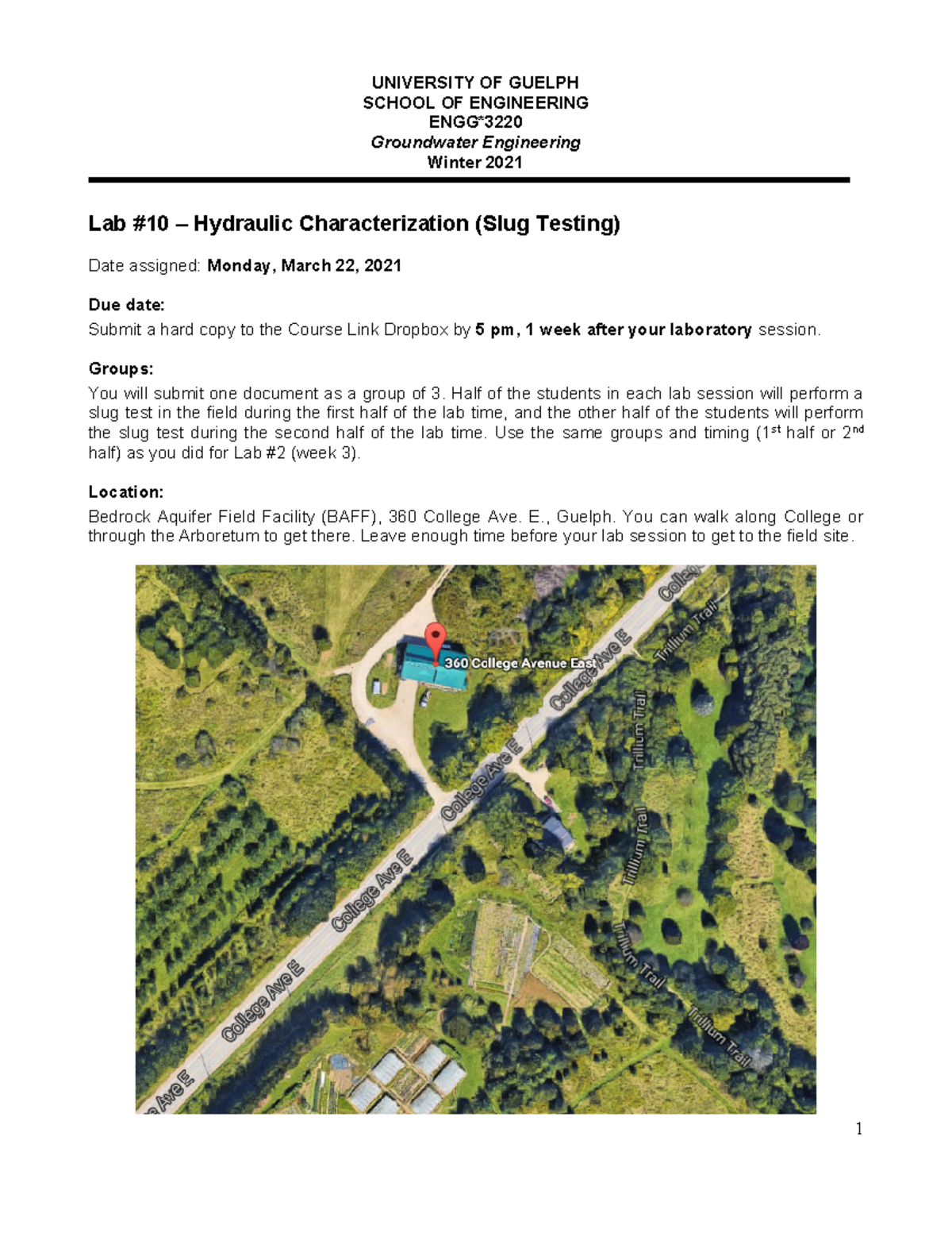 Lab 10 Field Lab Slug Testing Handout 2021 - UNIVERSITY OF GUELPH ...