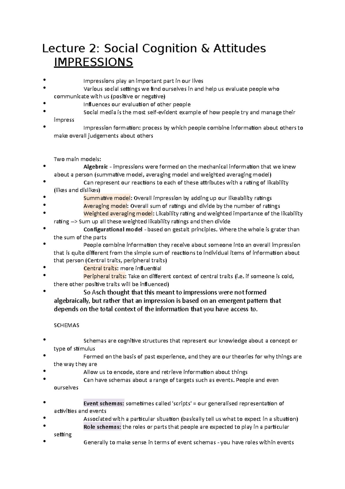 Psyc 1030 Lecture 2 - Social Cognition & Attitudes - Lecture 2: Social ...