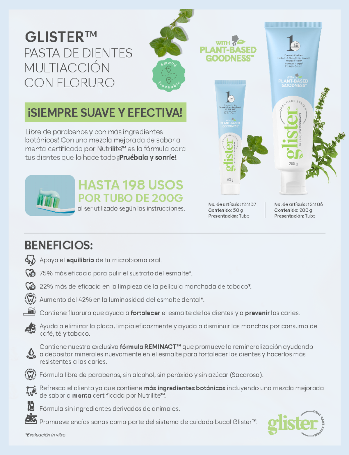 Glister - Hoja de producto - GLISTER TM BENEFICIOS: No. de artículo ...